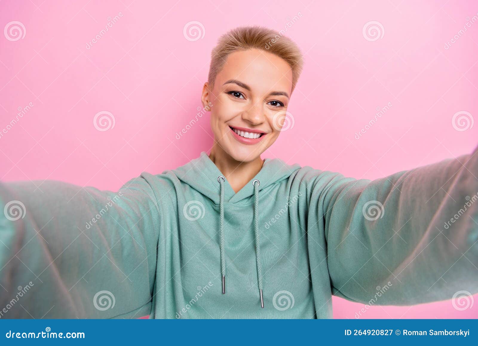 Selfie Closeup Photo Of Young Popular Blogger Take Photo Shot Recording