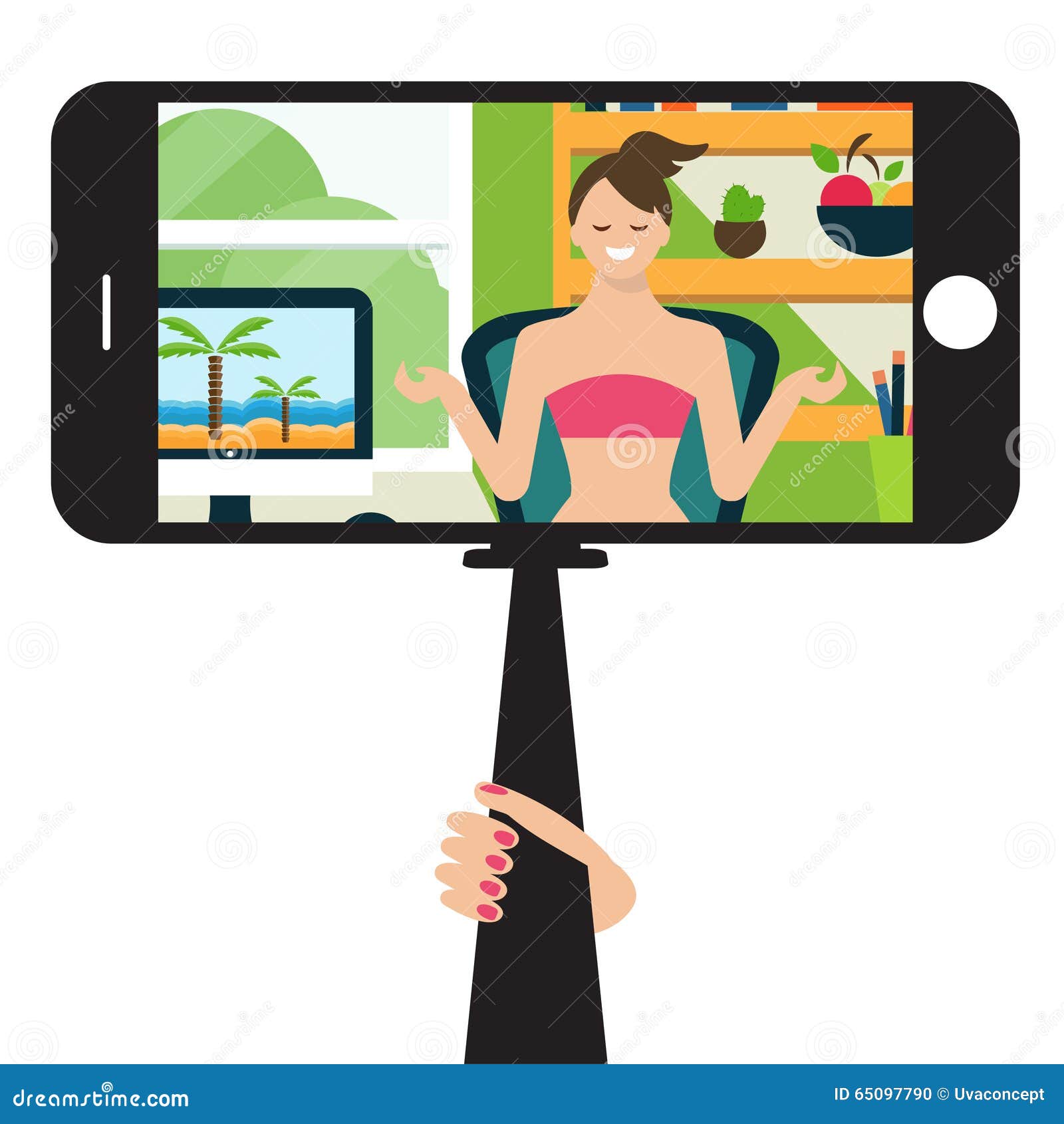 Selfie Com Mulher Dos Desenhos Animados Vetor Ilustração do Vetor ...