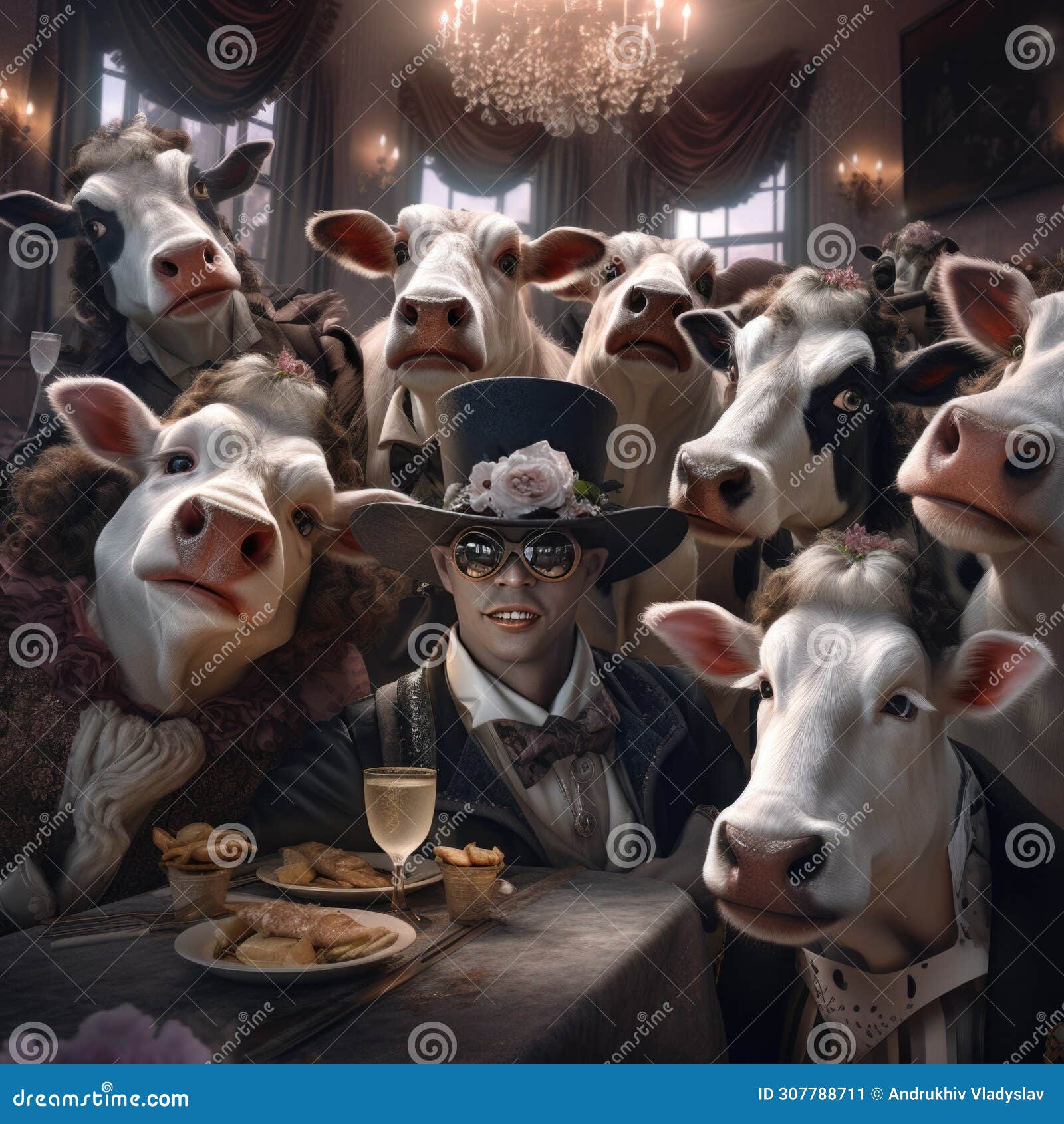 A Selfie of Cows Dressed in Fancy Clothes for a Dinner Party, Party ...