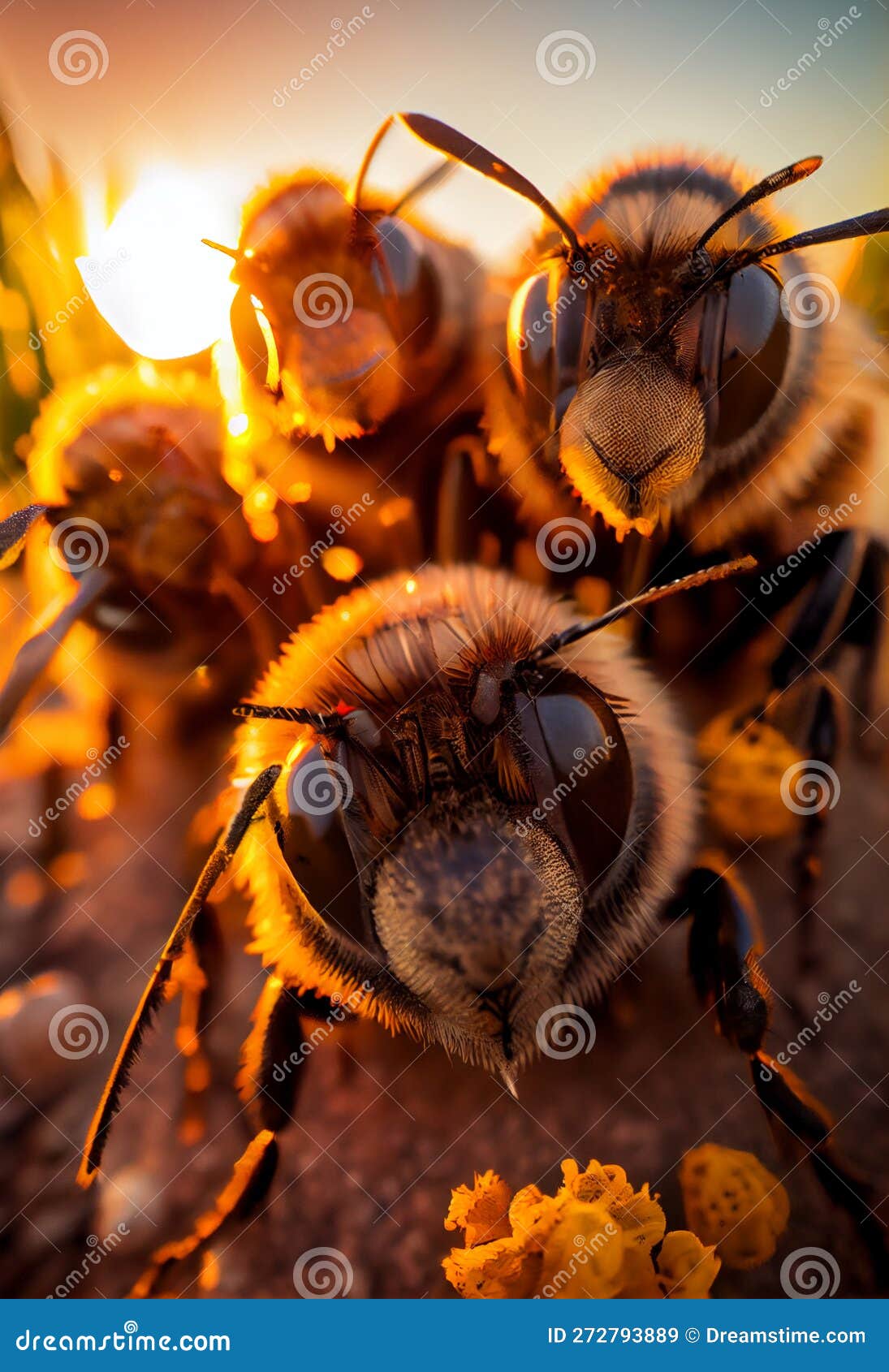Selfie Flock of Bees at Sunset. AI Generated Stock Illustration ...