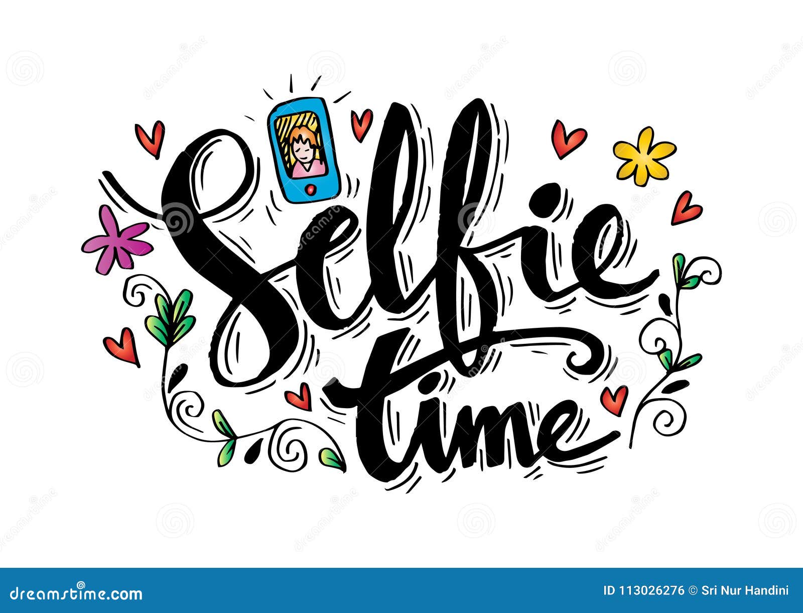 Selfie hand lettering. stock illustration. Illustration of card - 113026276