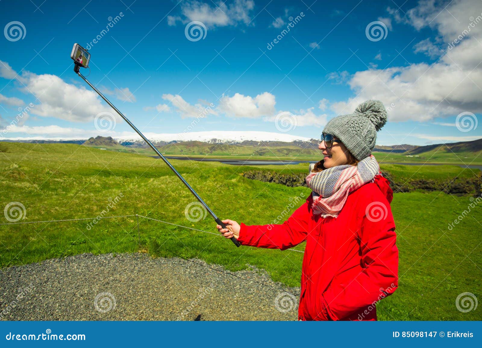 A selfie in Iceland stock image. Image of holding, mobile - 85098147