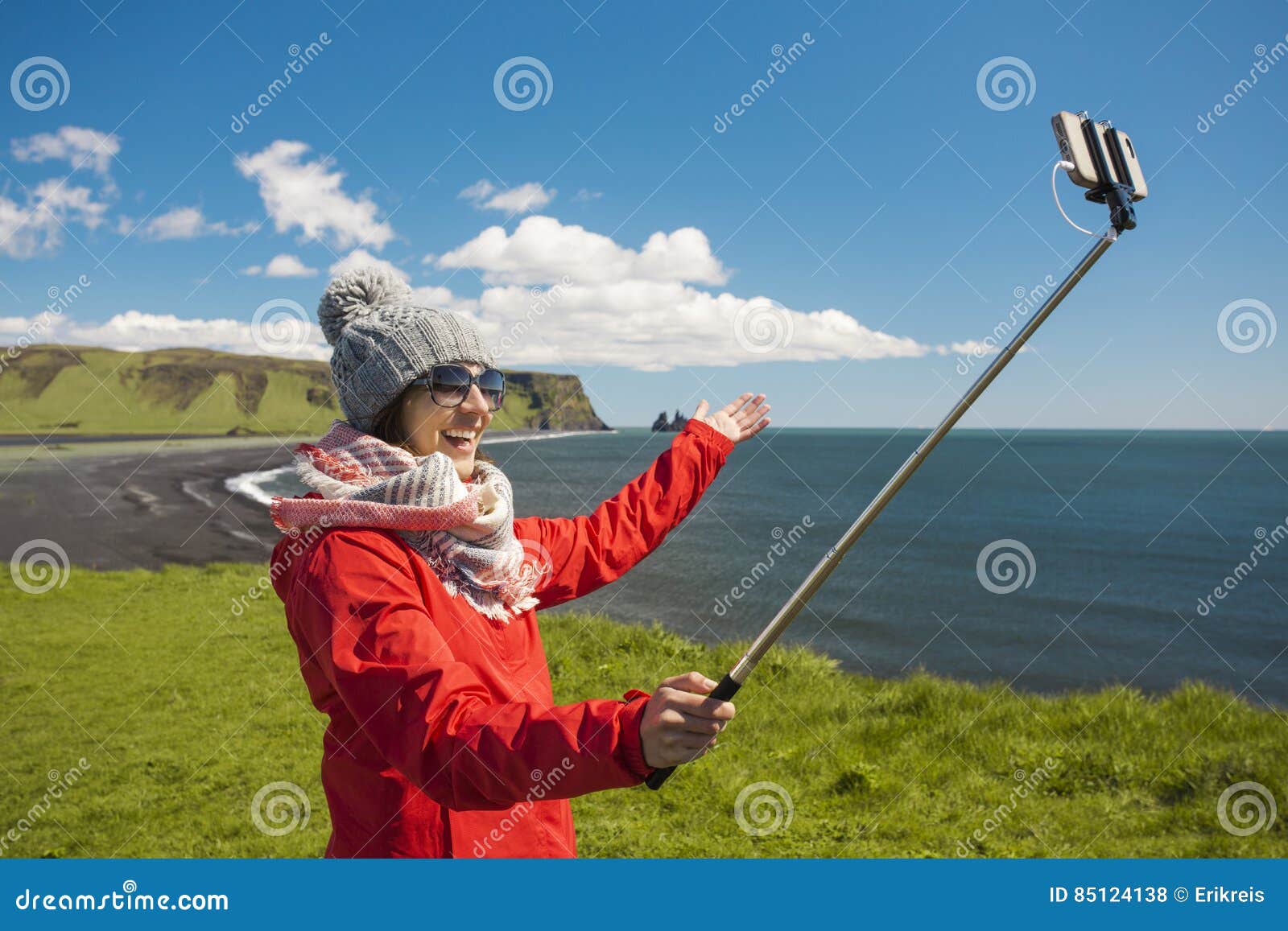 A selfie in Iceland stock photo. Image of holding, iceland - 85124138