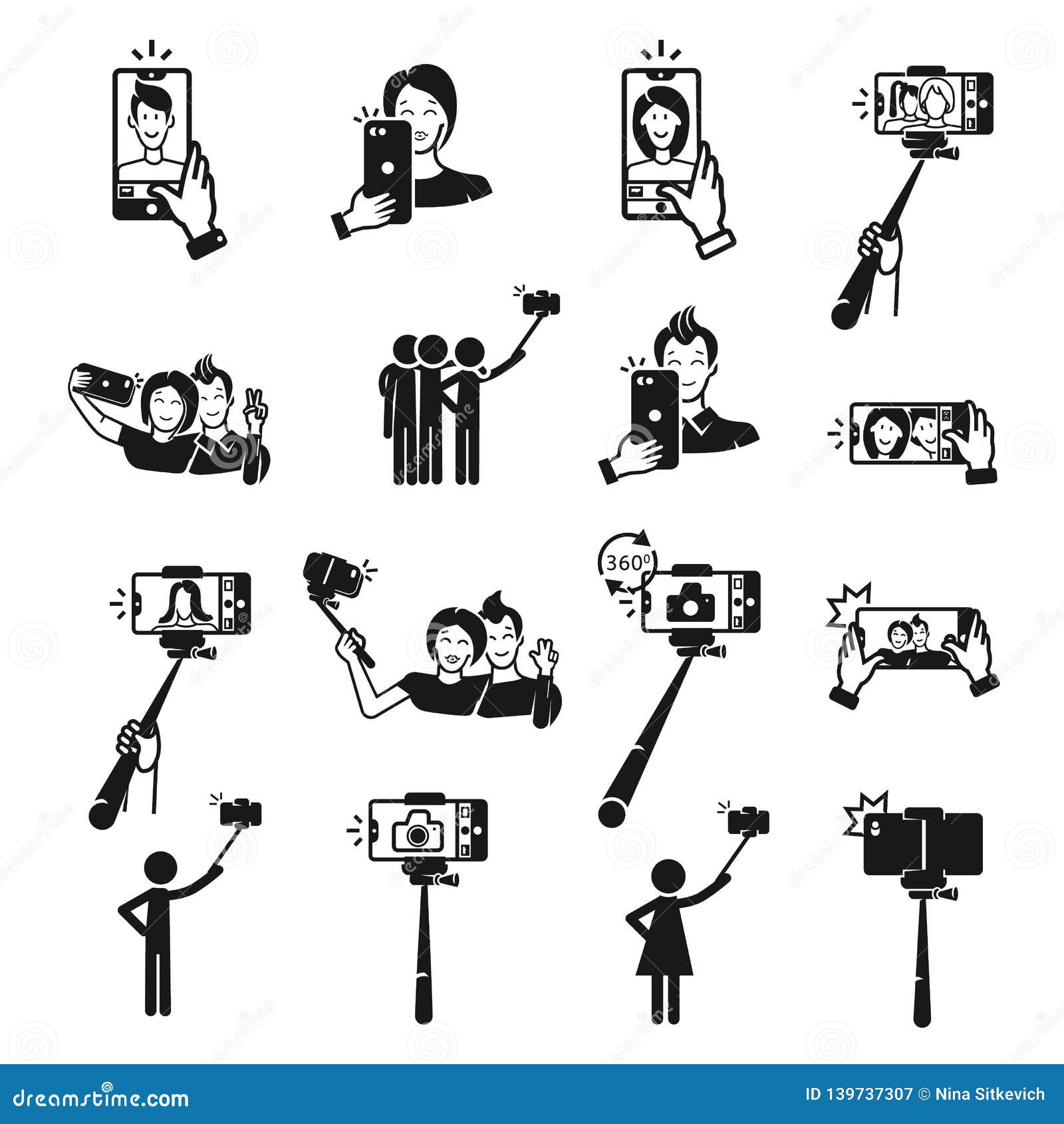 Selfie Icons Set, Simple Style Stock Vector - Illustration of posing ...