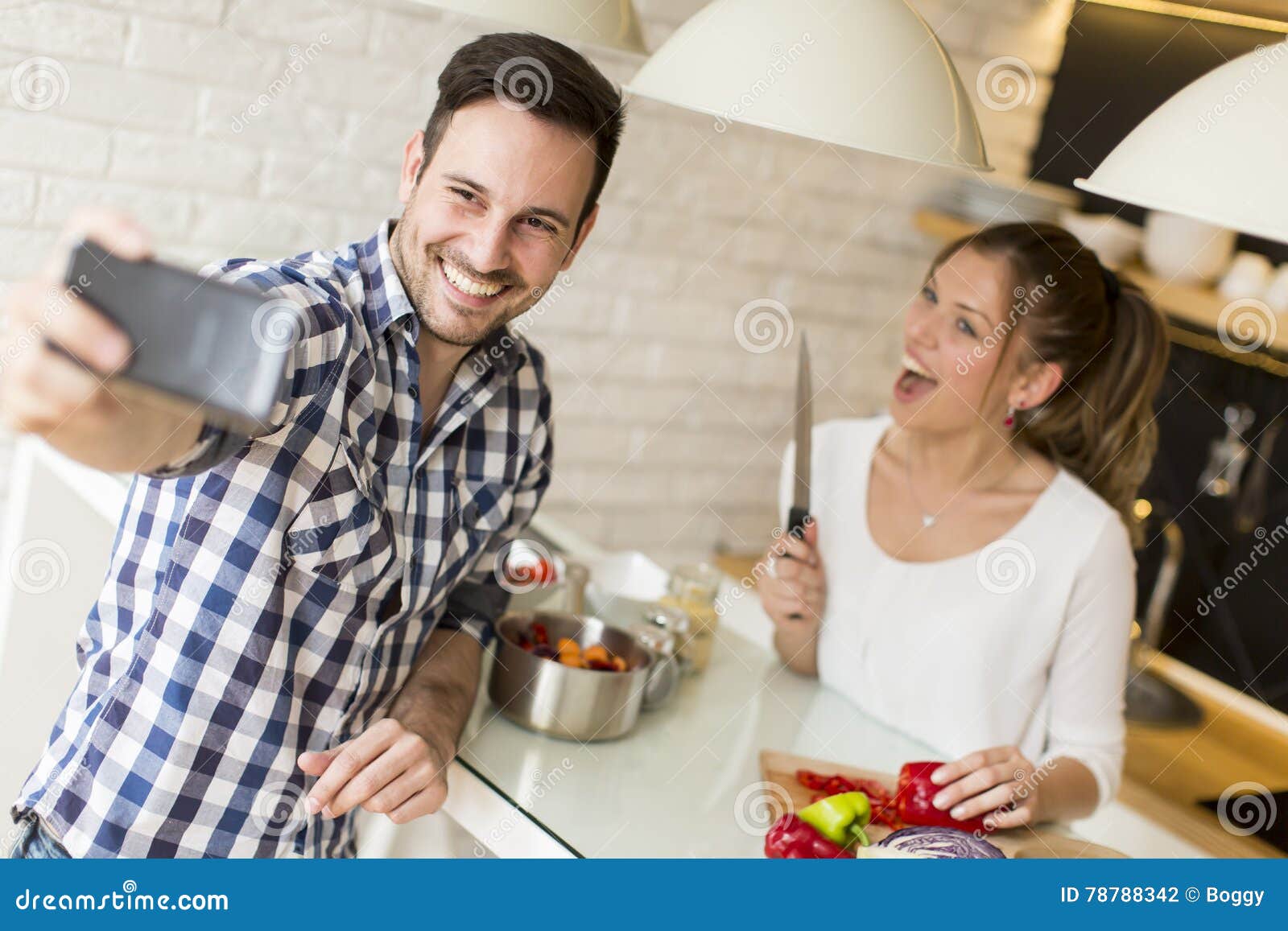 Selfie in the kitchen stock photo. Image of food, pretty - 78788342