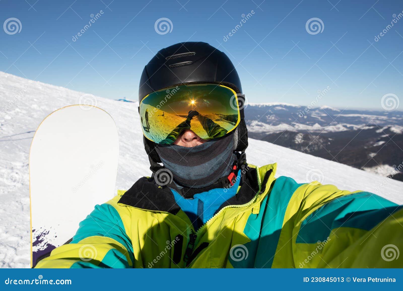 Selfie of the Man Snowboarder Stock Image - Image of snowboard, helmet ...