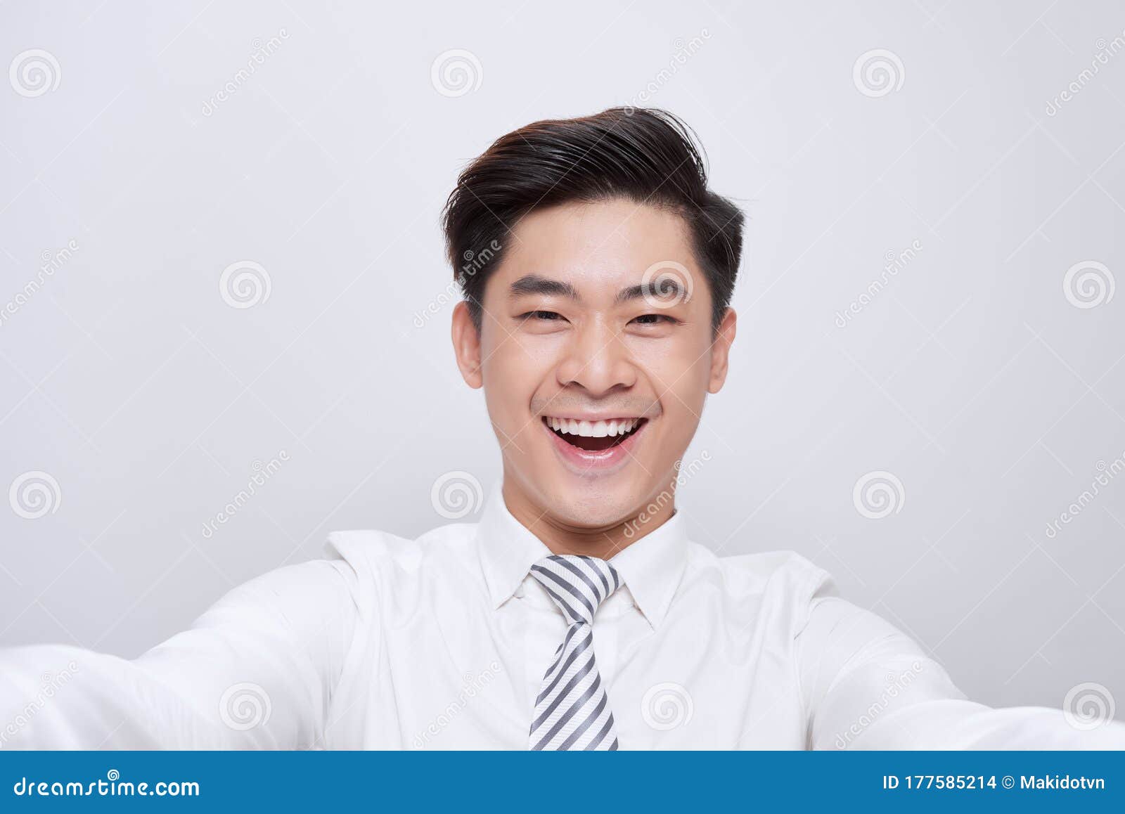 Selfie Mania! Excited Young Guy is Making Selfie on a Camera Stock ...
