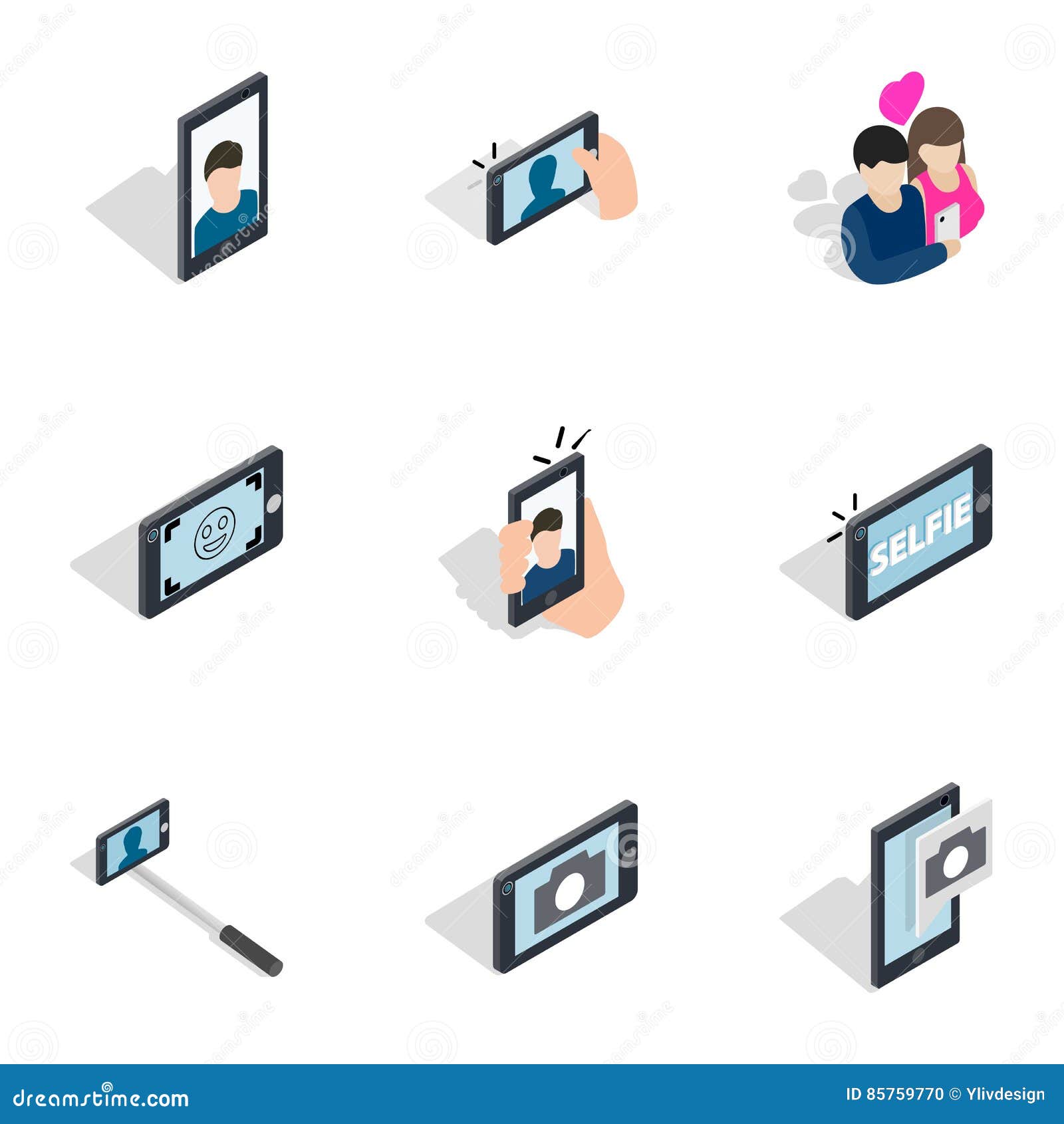 Selfie with Mobile Phone Icons Set Stock Vector - Illustration of ...