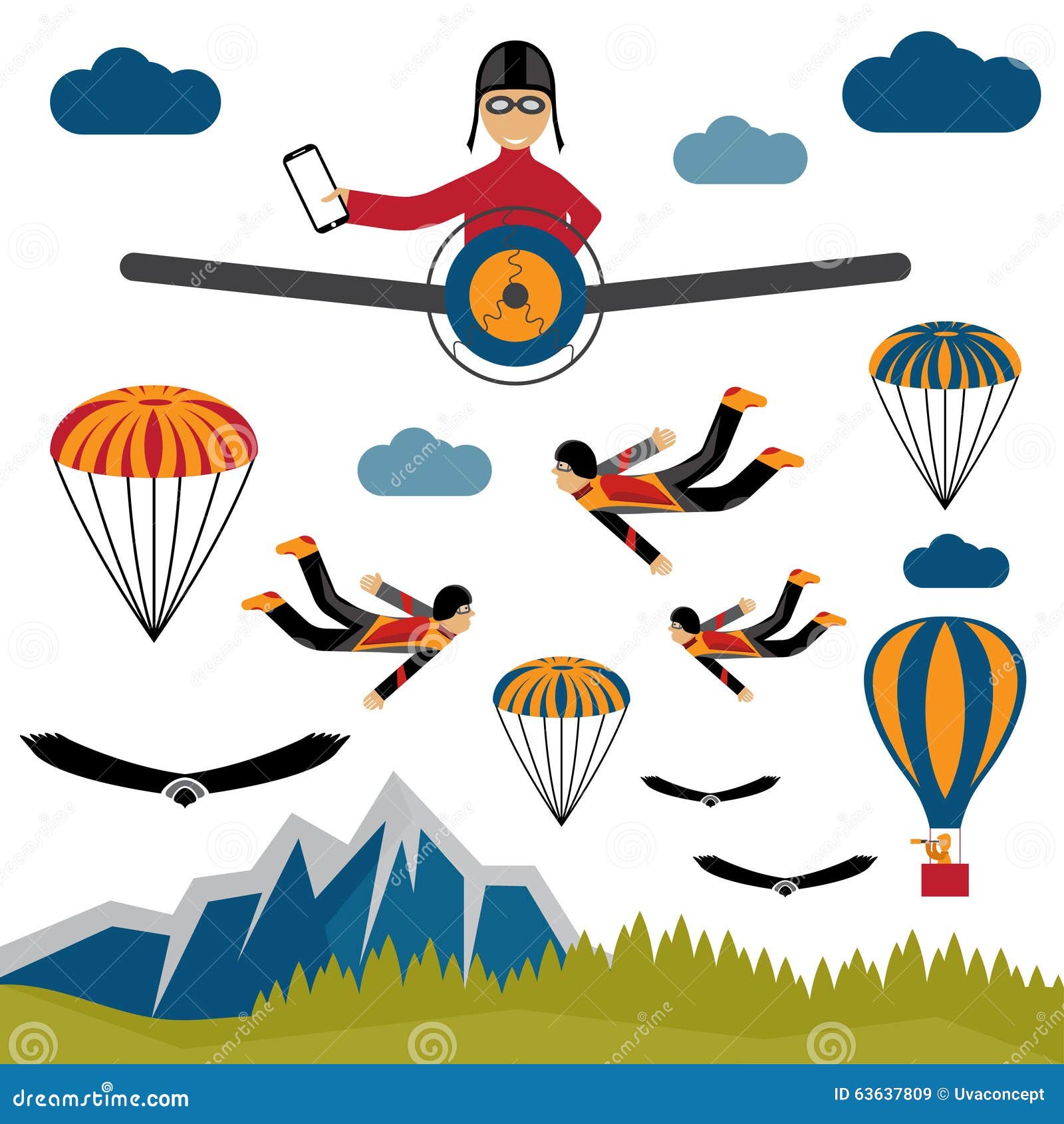 Pilot Flat Linear Long Shadow Icons Set. Pilot Label, Aircraft Control ...