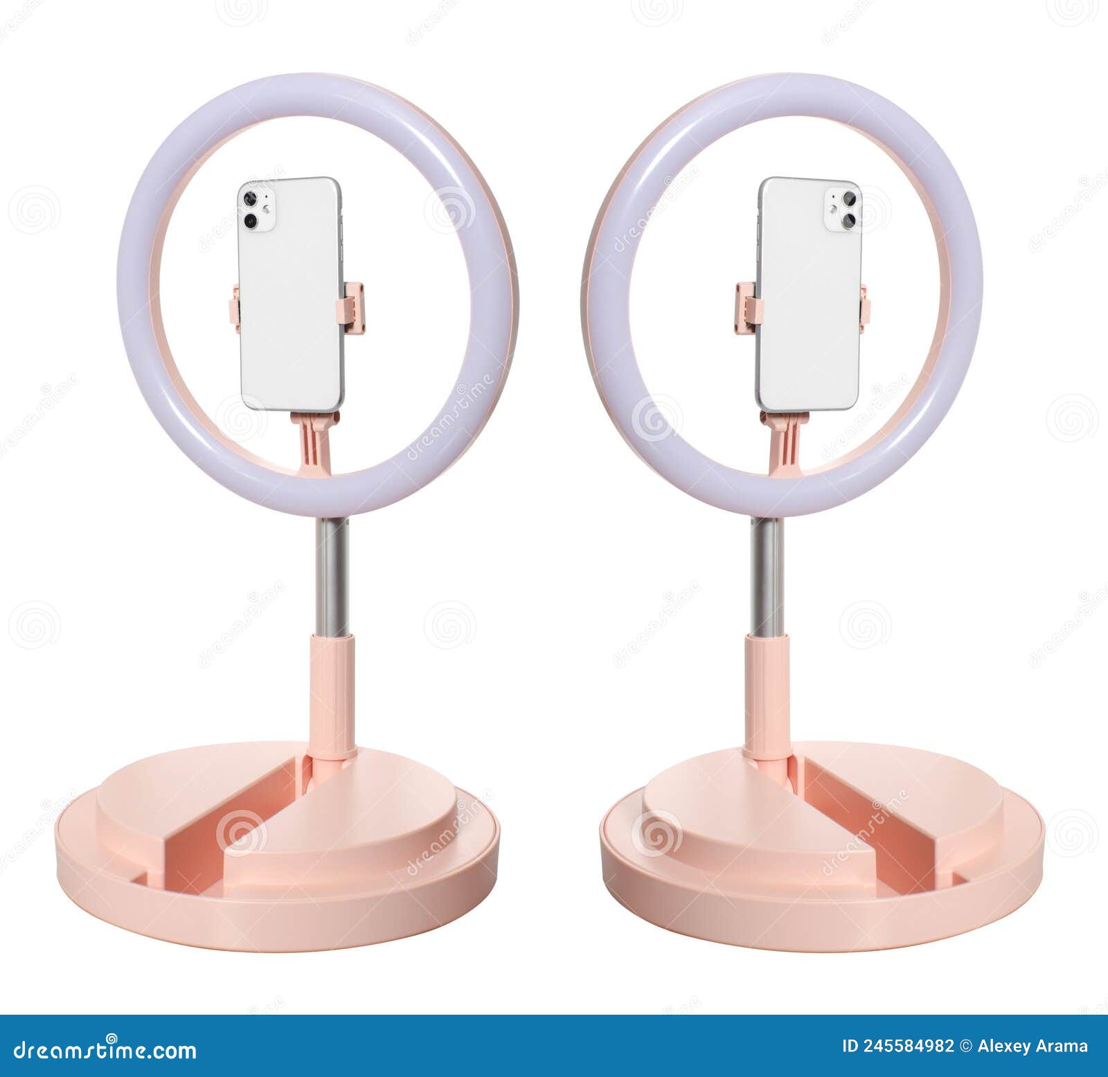 Selfie Ring Lamp with Smartphone Holder, on Stand Isolated on White ...