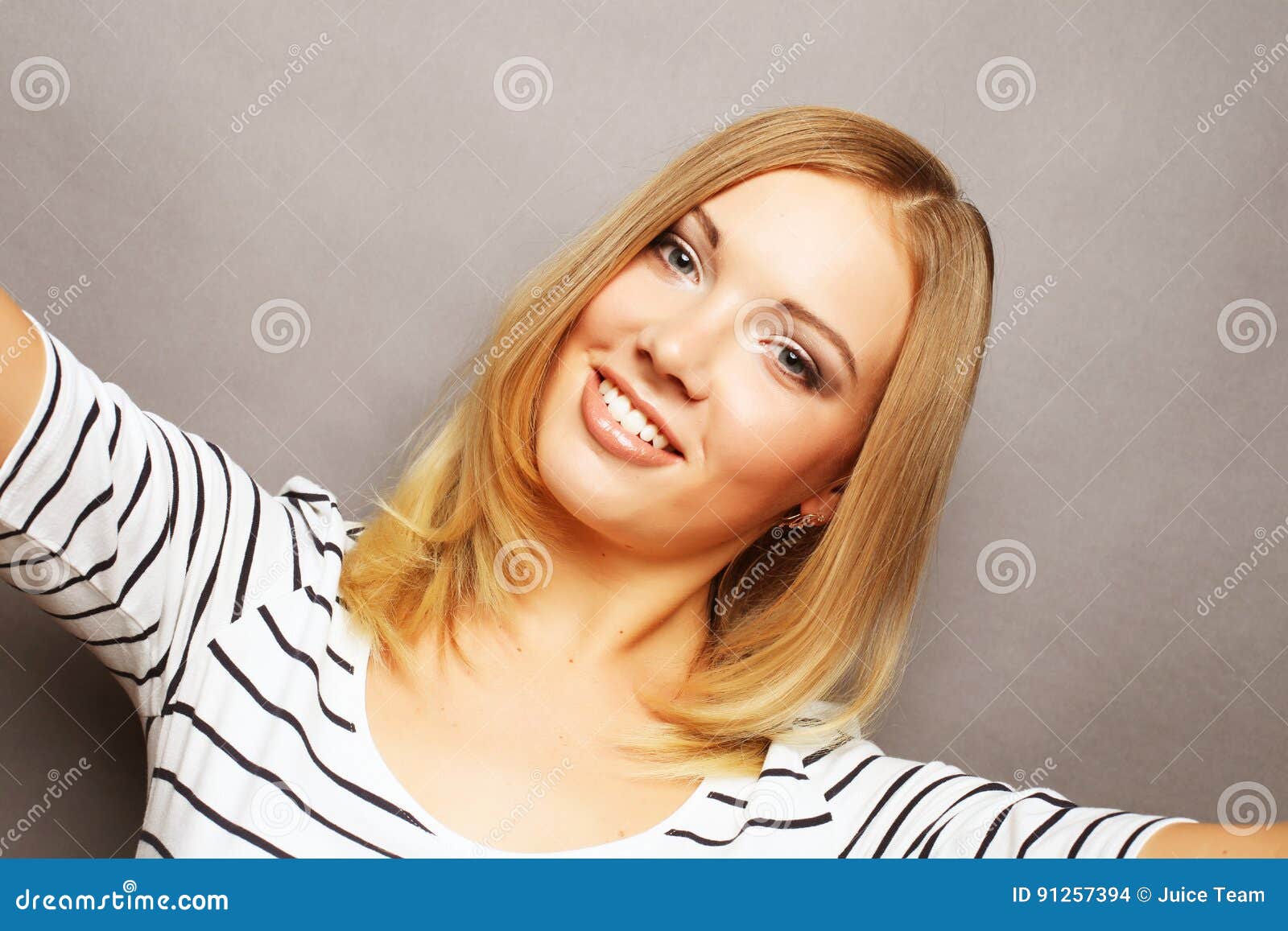 Selfie Time Joyful Young Women Making Selfie By Her Smart Phone Stock
