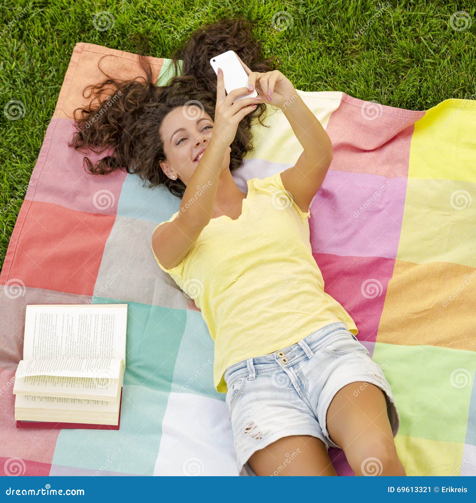 Selfie time stock image. Image of lawn, green, phone - 69613321