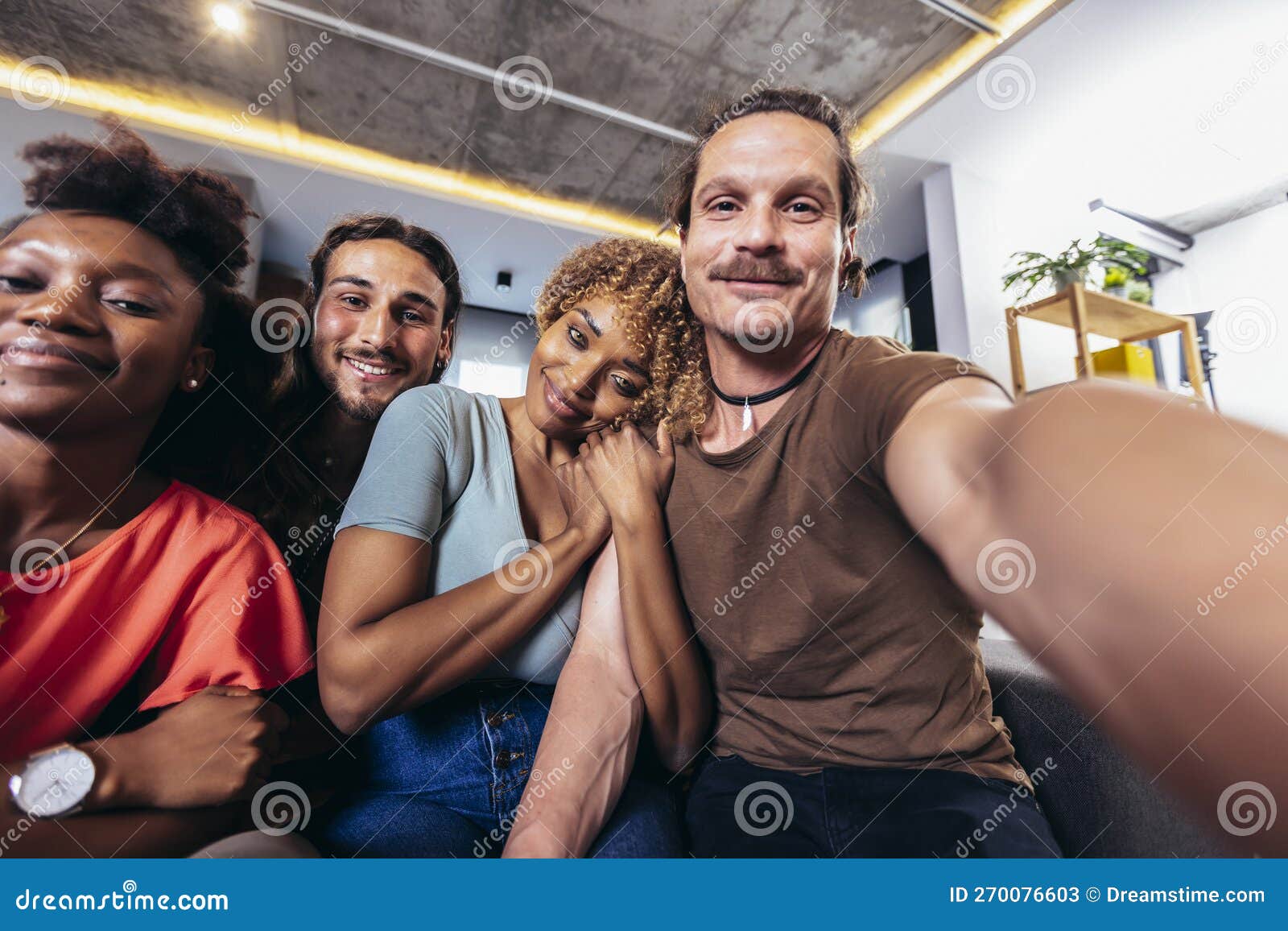 Selfie of Young Smiling Friends Having Fun Together Stock Image - Image ...