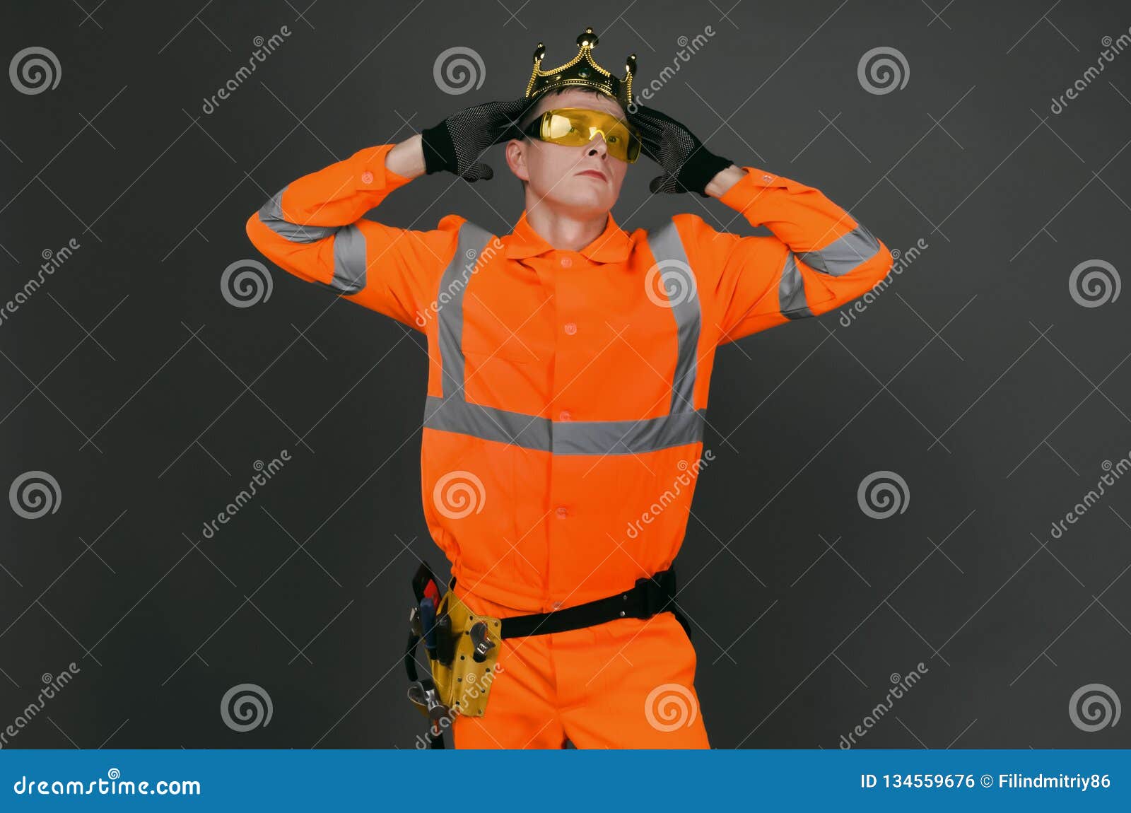 Selfish builder. stock photo. Image of head, constructor - 134559676