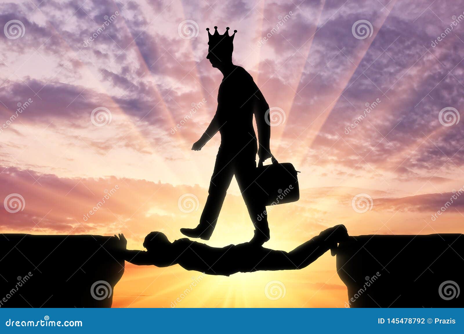 Selfish Man with a Crown on His Head is Walking Over a Man in the Form ...