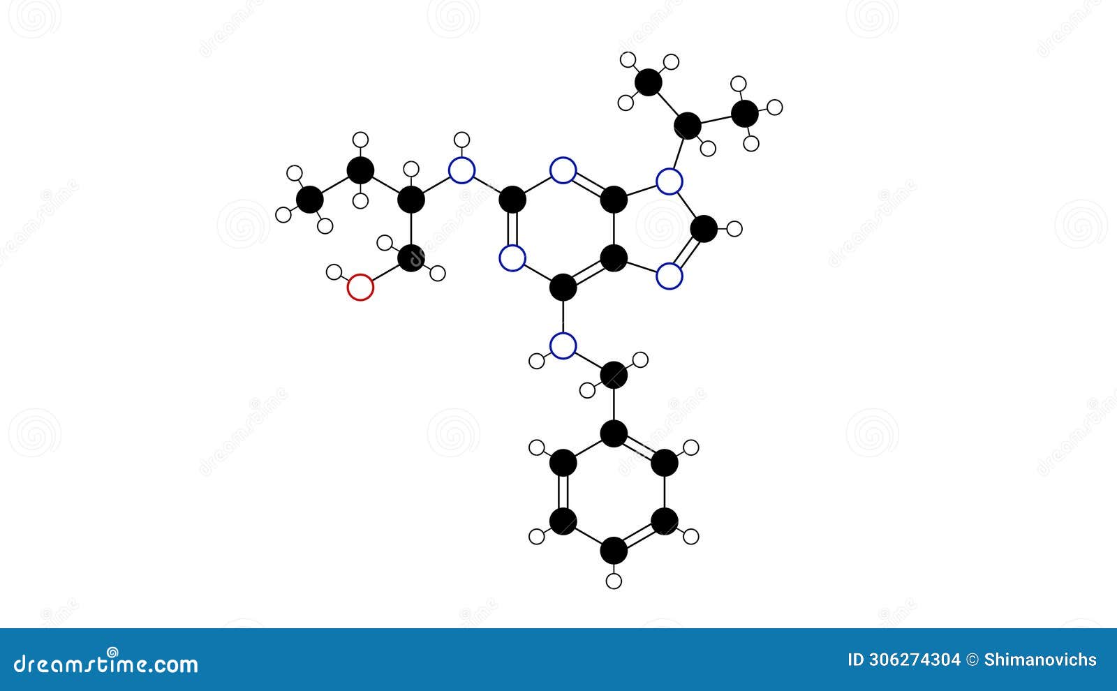Seliciclib Molecule, Structural Chemical Formula, Ball-and-stick Model ...