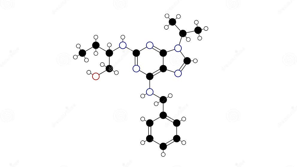 Seliciclib Molecule, Structural Chemical Formula, Ball-and-stick Model ...