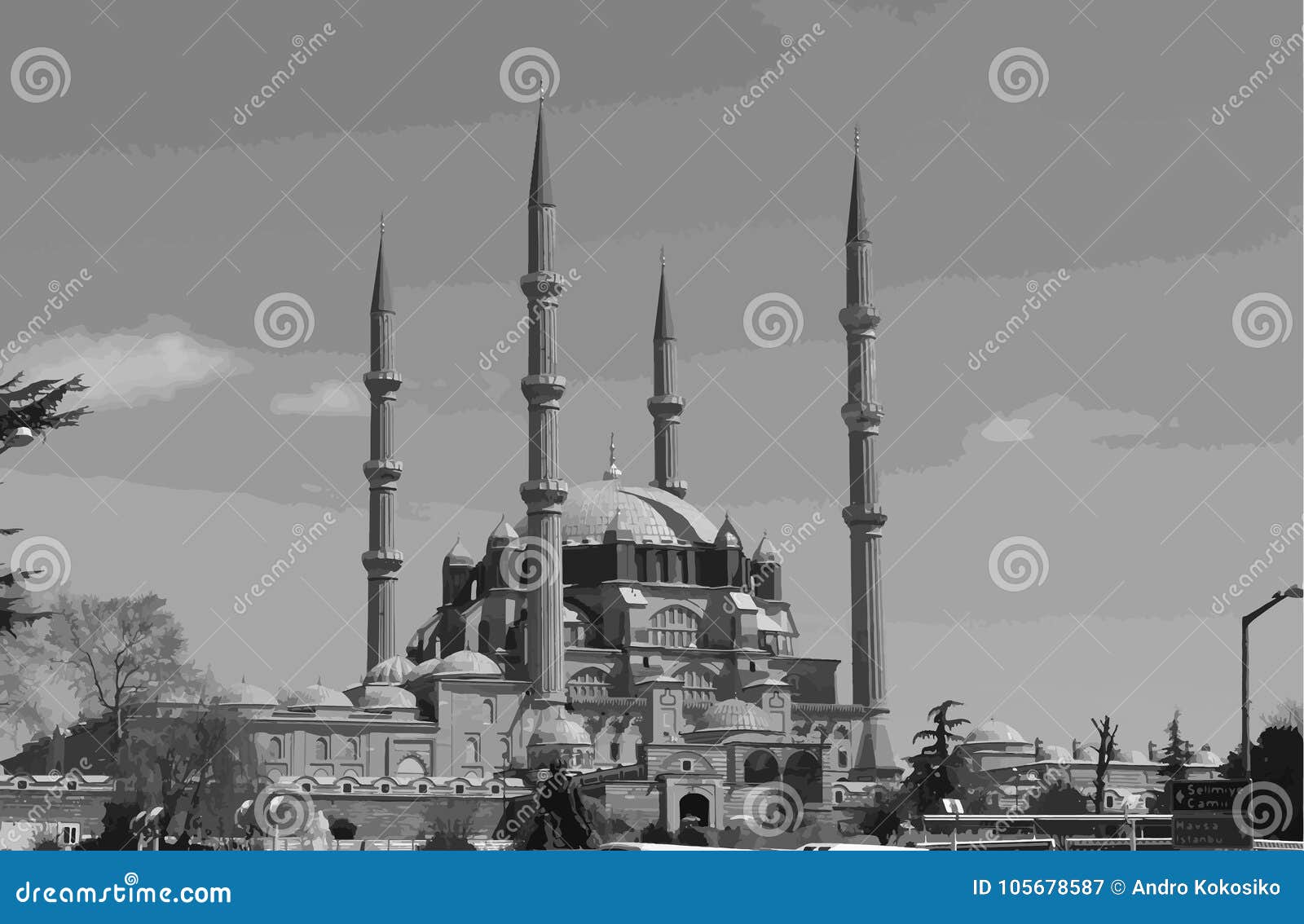 Selimiye Mosque Edirne Vector Stock Vector - Illustration of famous ...