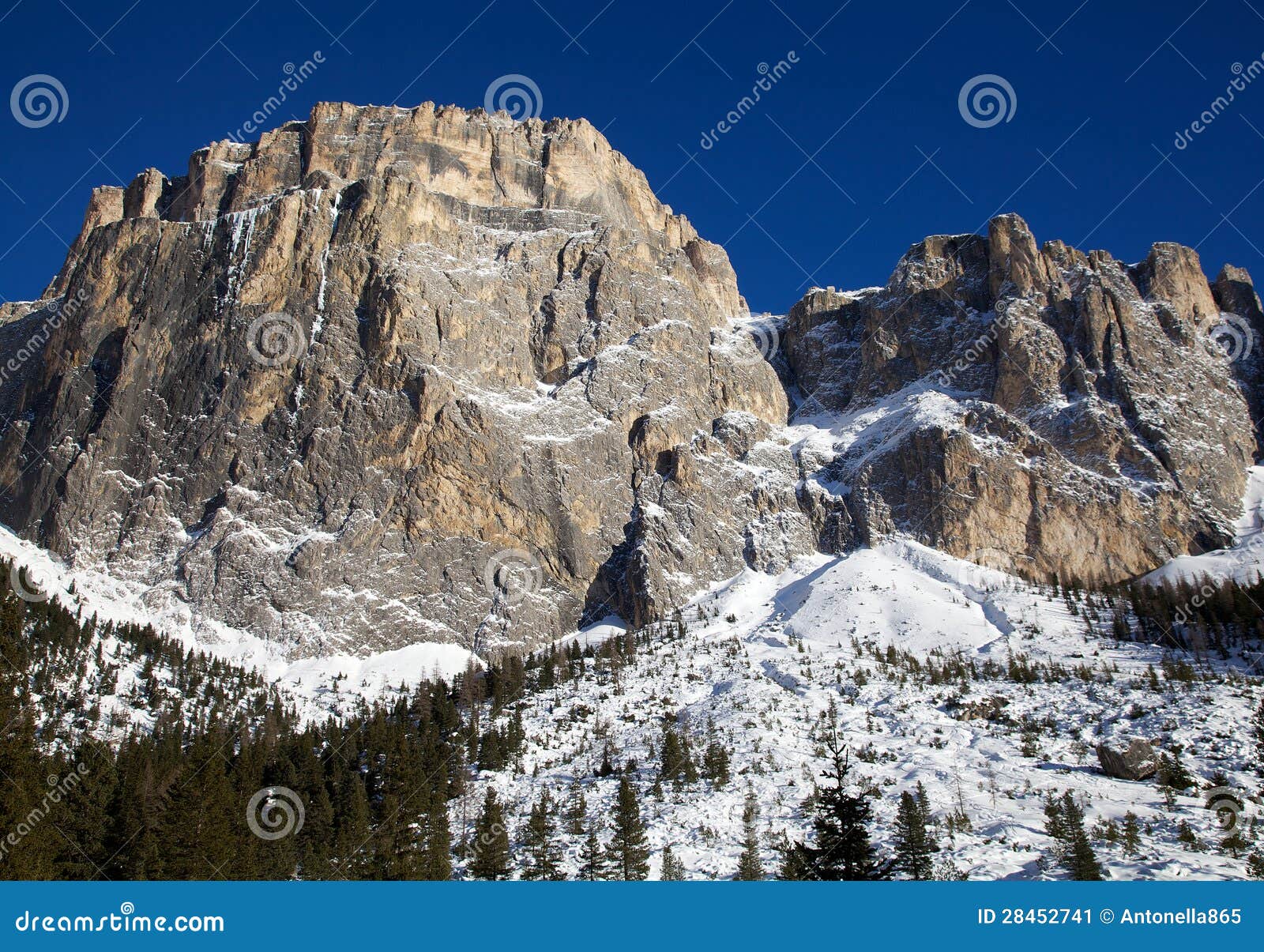 Sella Group in the Dolomite Mountains in Winter Stock Image - Image of ...