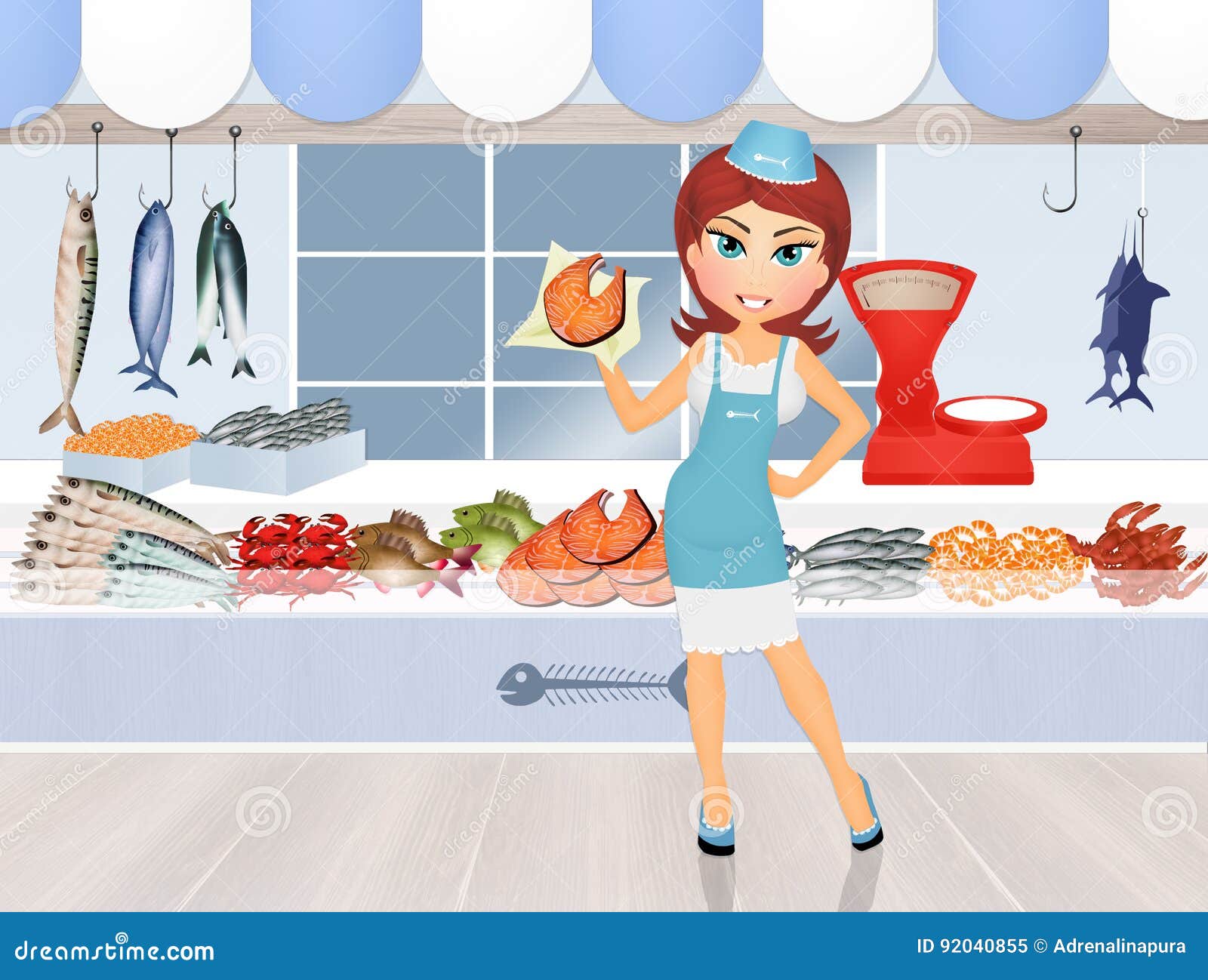 Seller fish stock illustration. Illustration of retail - 92040855