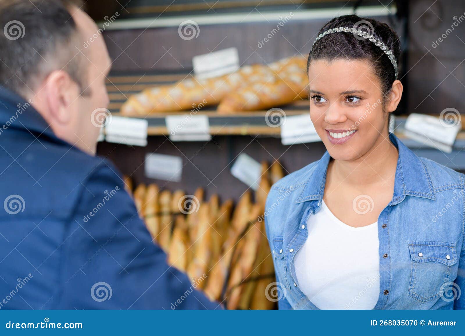 Seller Interacting with Customer in Bakery Stock Photo - Image of woman ...