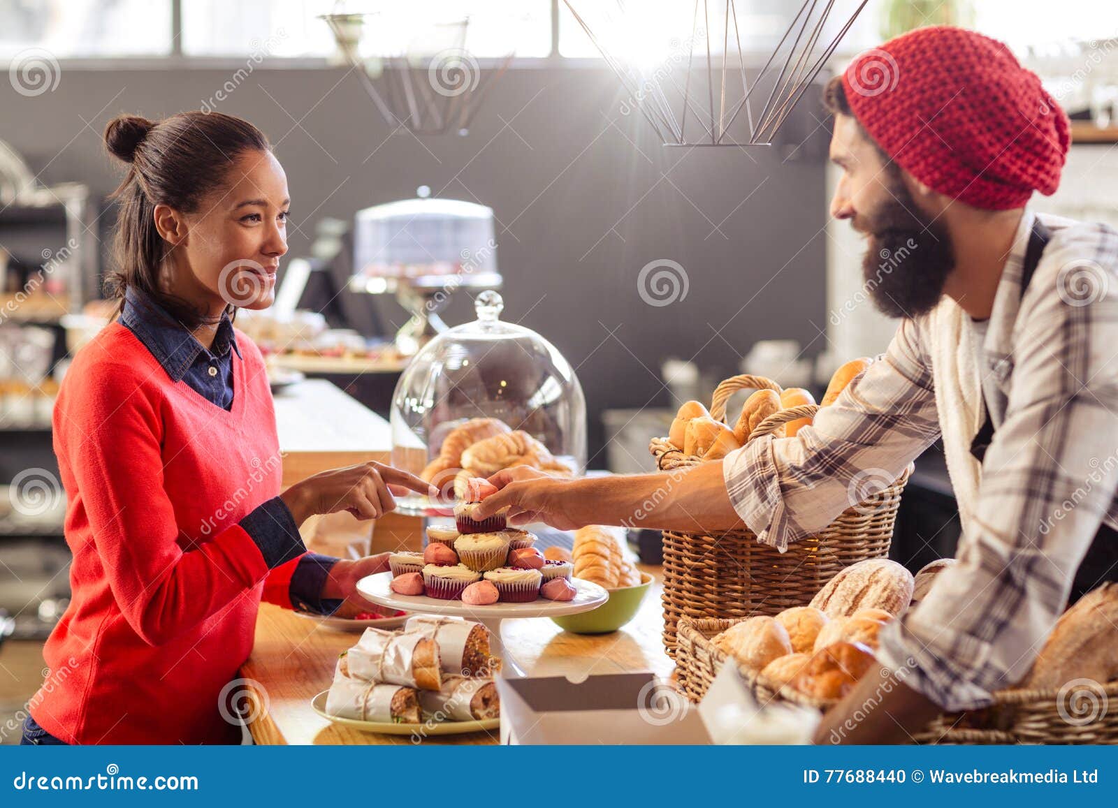 Seller Serving a Cake To the Customer Stock Photo - Image of caucasian ...