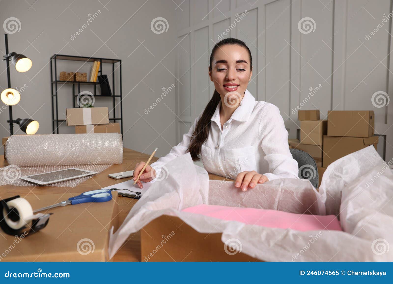 Seller Working at Table in Office. Online Store Stock Image - Image of ...