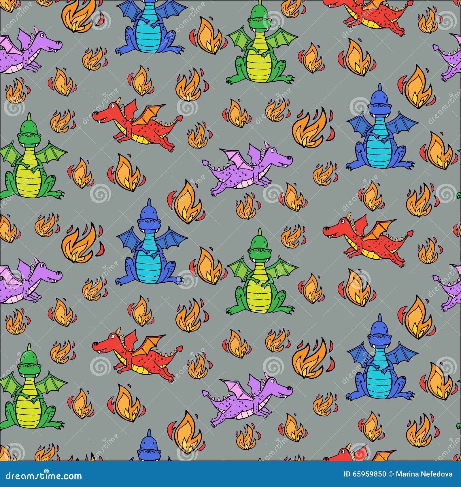 Semaless Pattern with Cute Dragons and Fire Stock Illustration ...