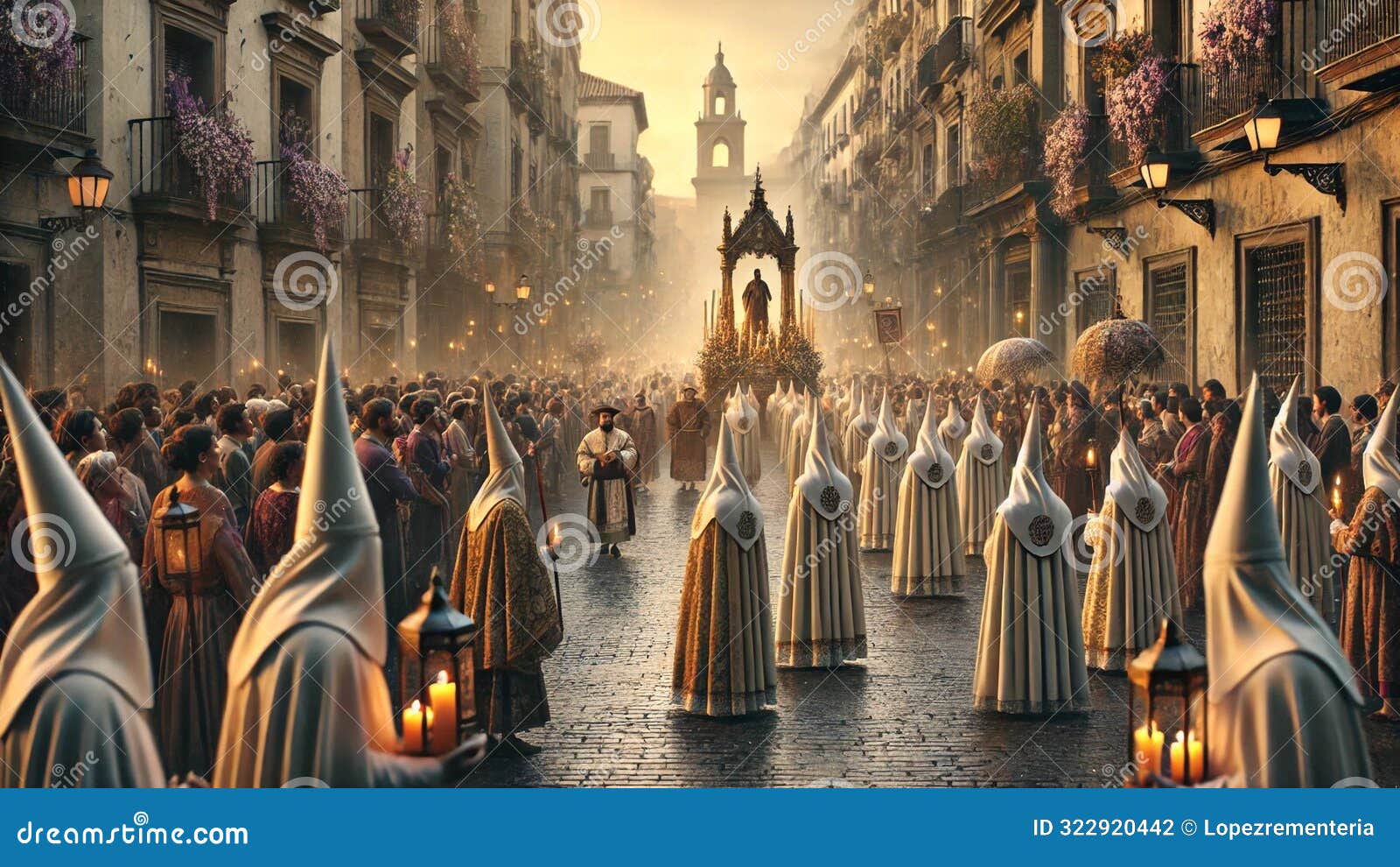 Holy Week Procession with Traditional Robes and Religious Statues Stock ...