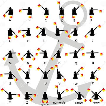 Semaphore Flag Signals Alphabet White Background with Anchor Vector ...