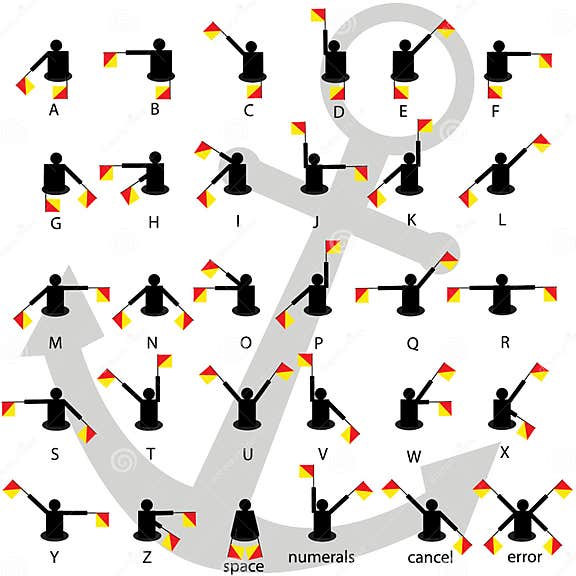 Semaphore Flag Signals Alphabet White Background with Anchor Vector ...