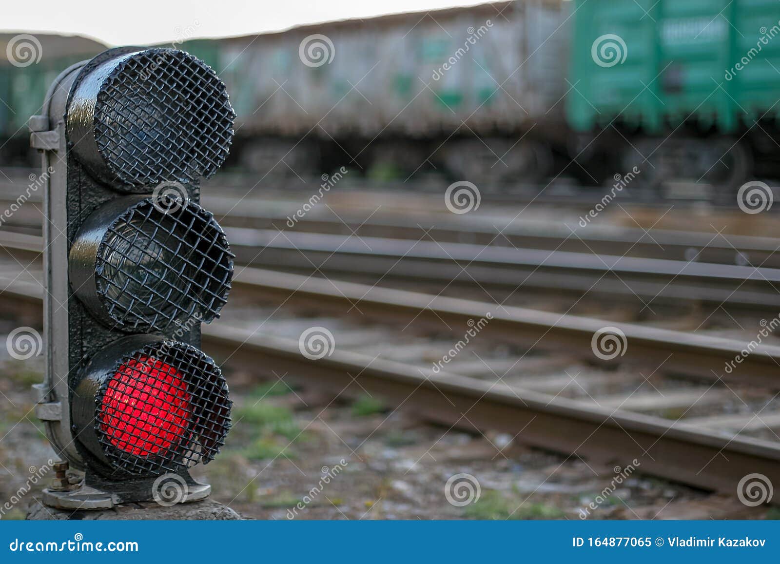 Semaphore with a Glowing Red Lamp Close-up. Stock Image - Image of ...