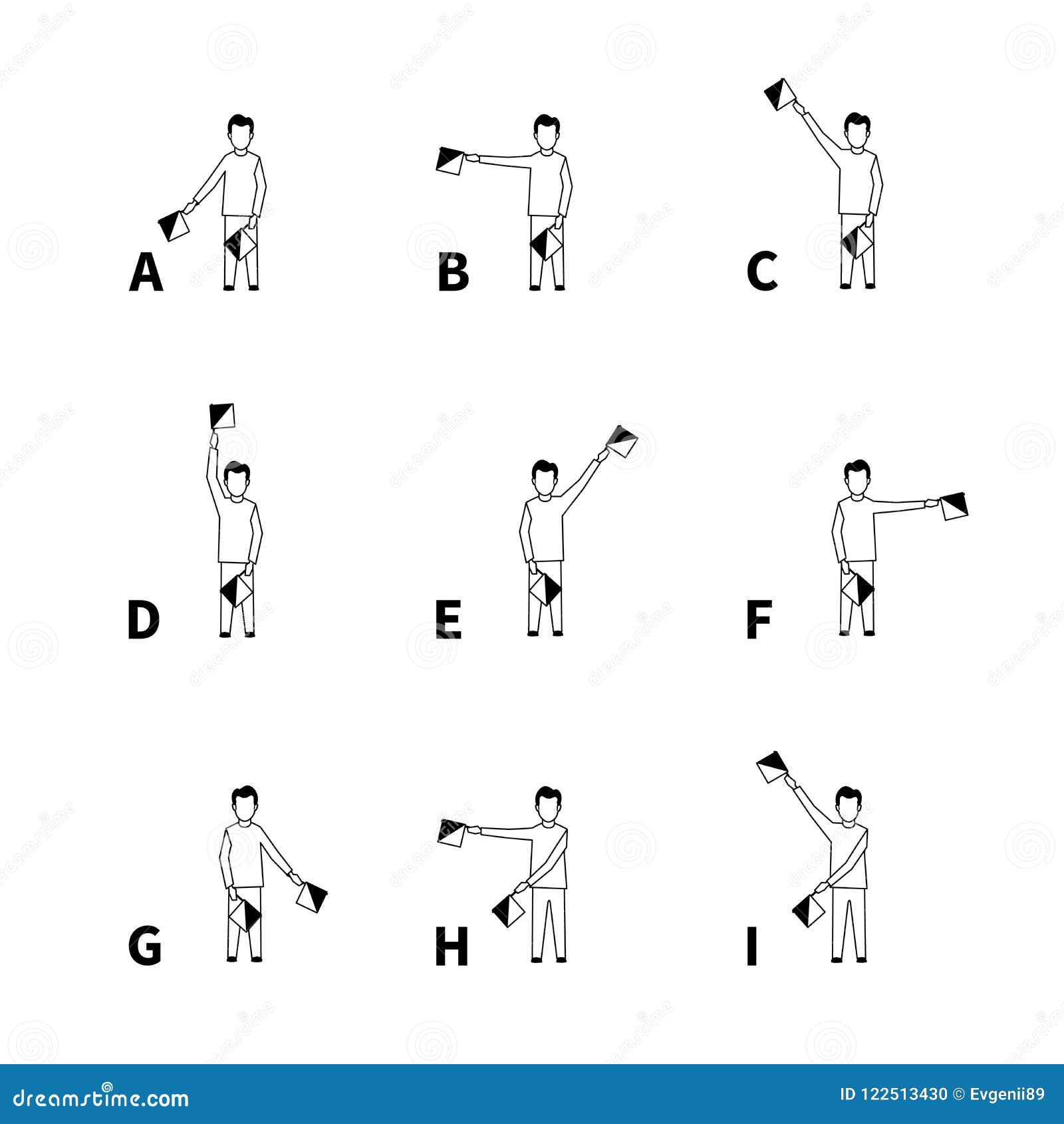 Semaphore Signals Alphabet, Black Latin Letters on White Stock Vector ...