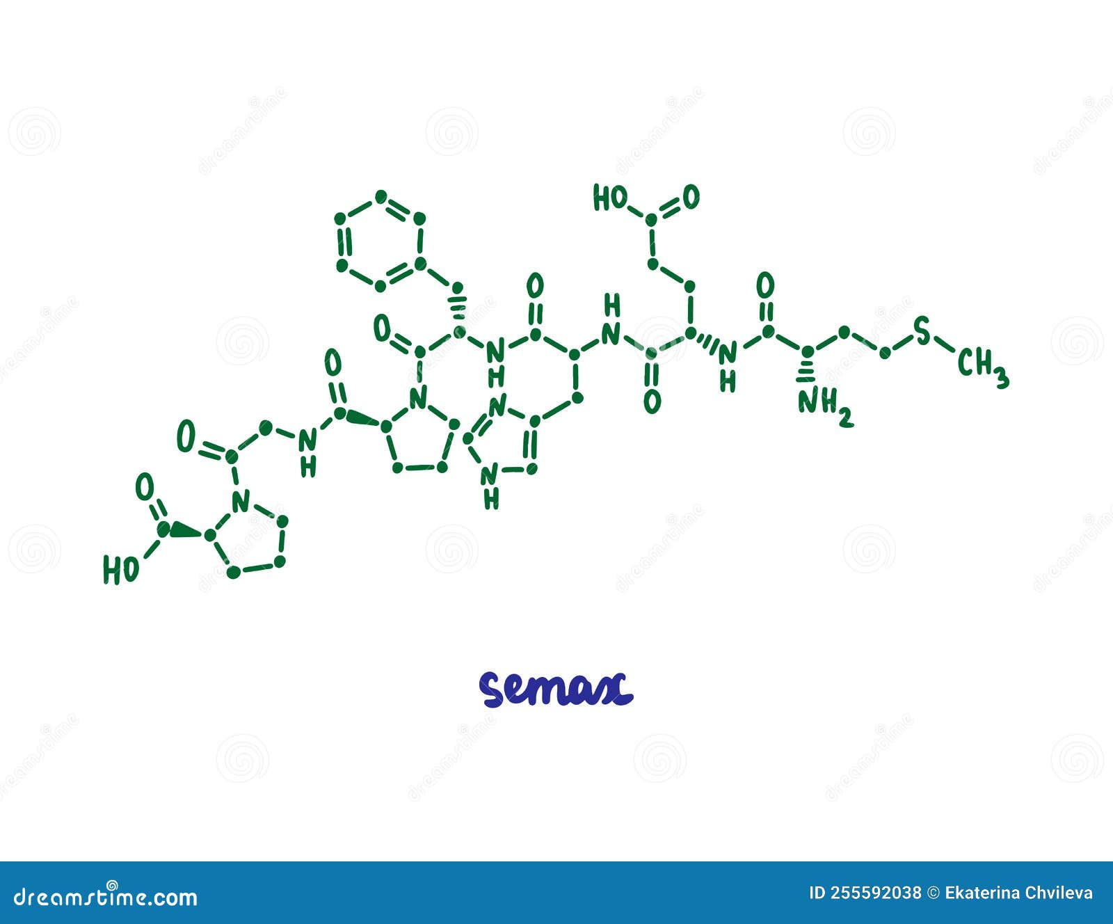 Semax Hand Drawn Vector Formula Chemical Structure Lettering Blue Green ...