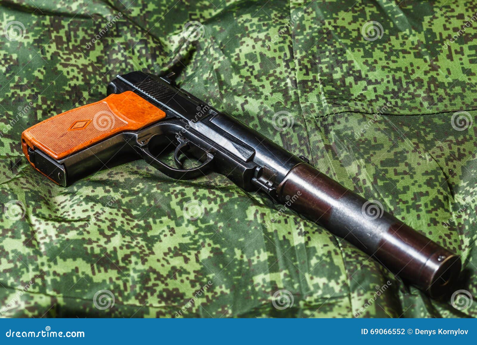 Semi-automatic Silenced Pistol On Pixel Camouflage Background Stock ...
