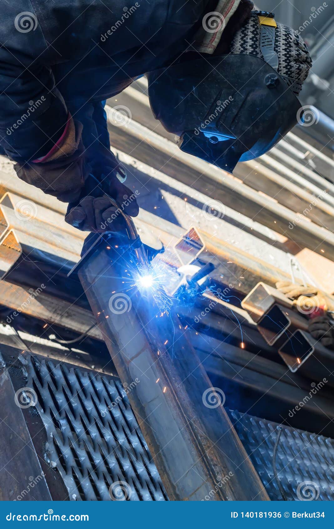 Semi-automatic Welding of Metal Structures in the Shop Stock Photo ...