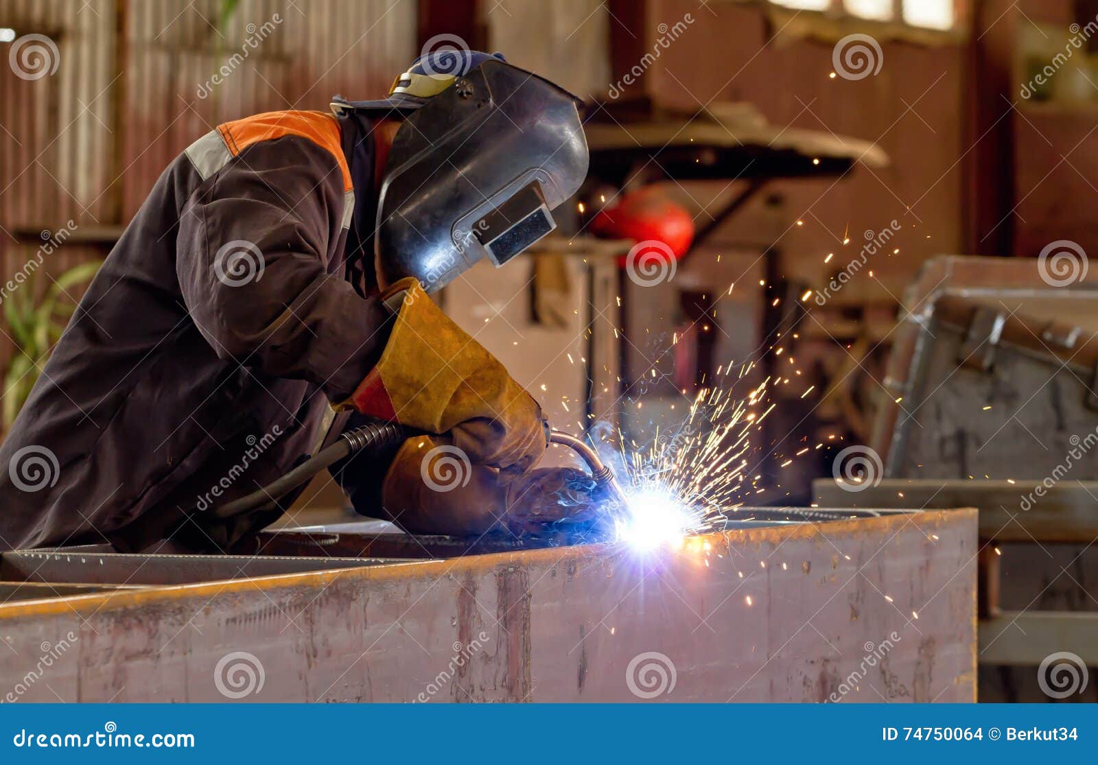 Semi-automatic Welding of Metal Structures in the Shop Stock Photo ...