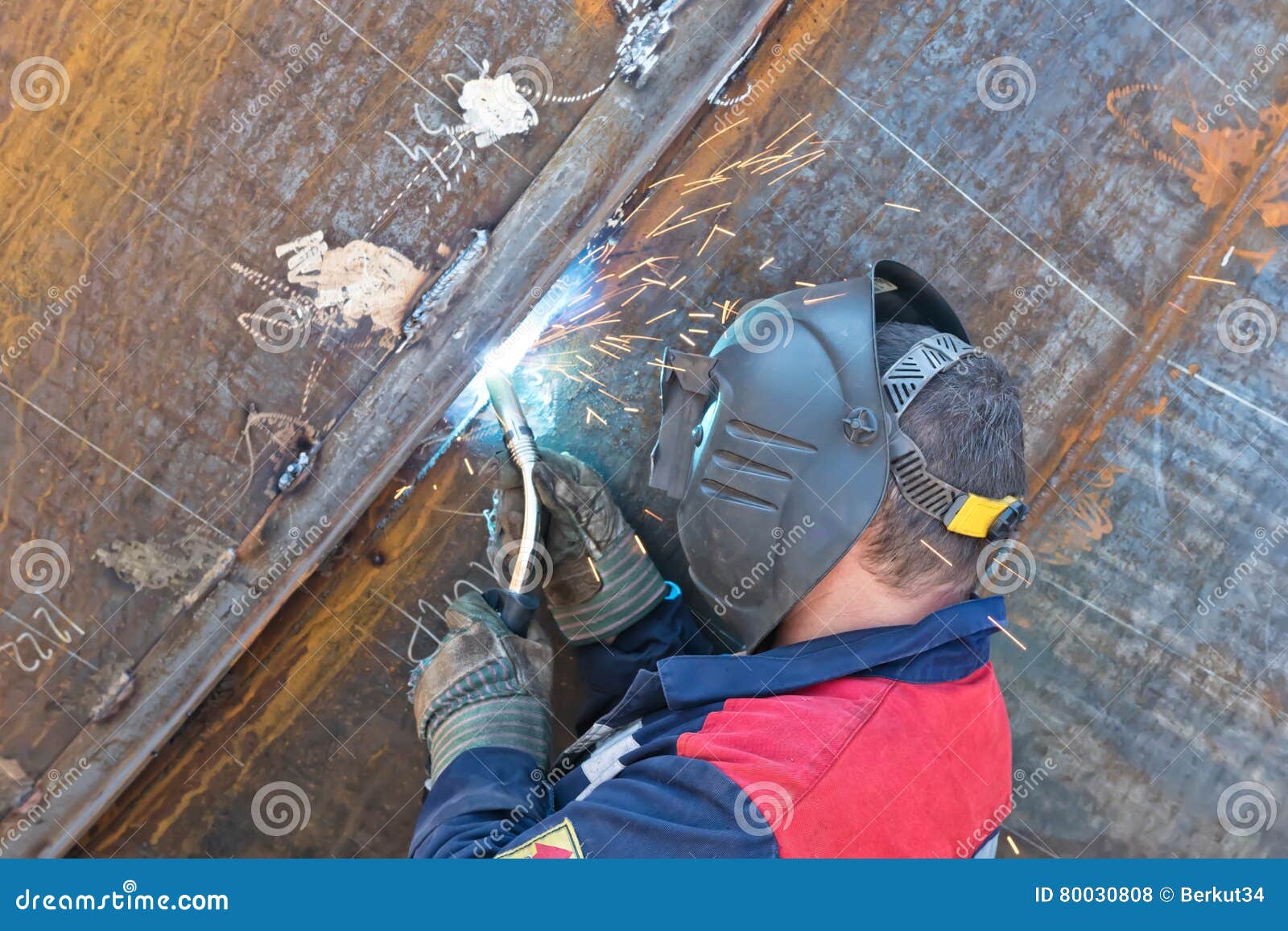 Semi-automatic Welding of Metal Structures in the Shop Stock Photo ...