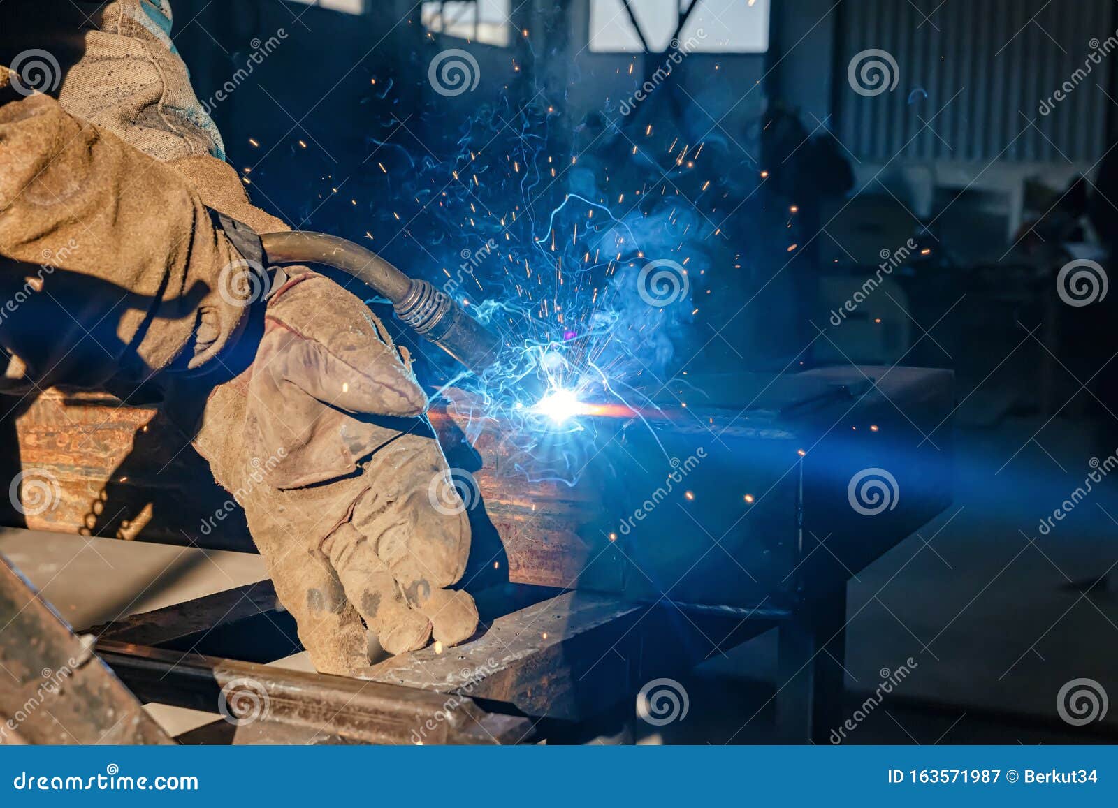 Semi-automatic Welding with Sparks and Smoke Stock Image - Image of ...