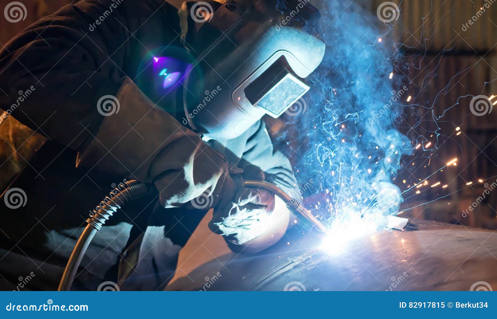 Semi-automatic Welding with Sparks and Smoke Stock Image - Image of ...