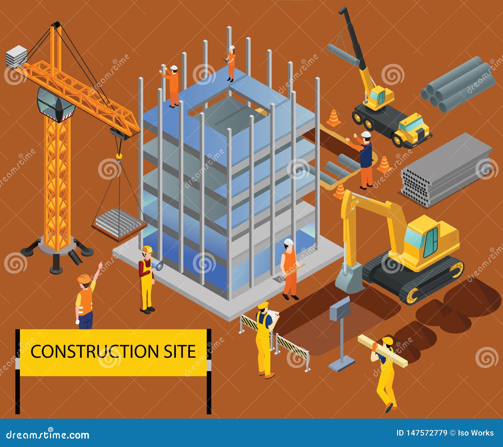 Semi-Construction of a Building of Isometric Artwork Concept Stock ...