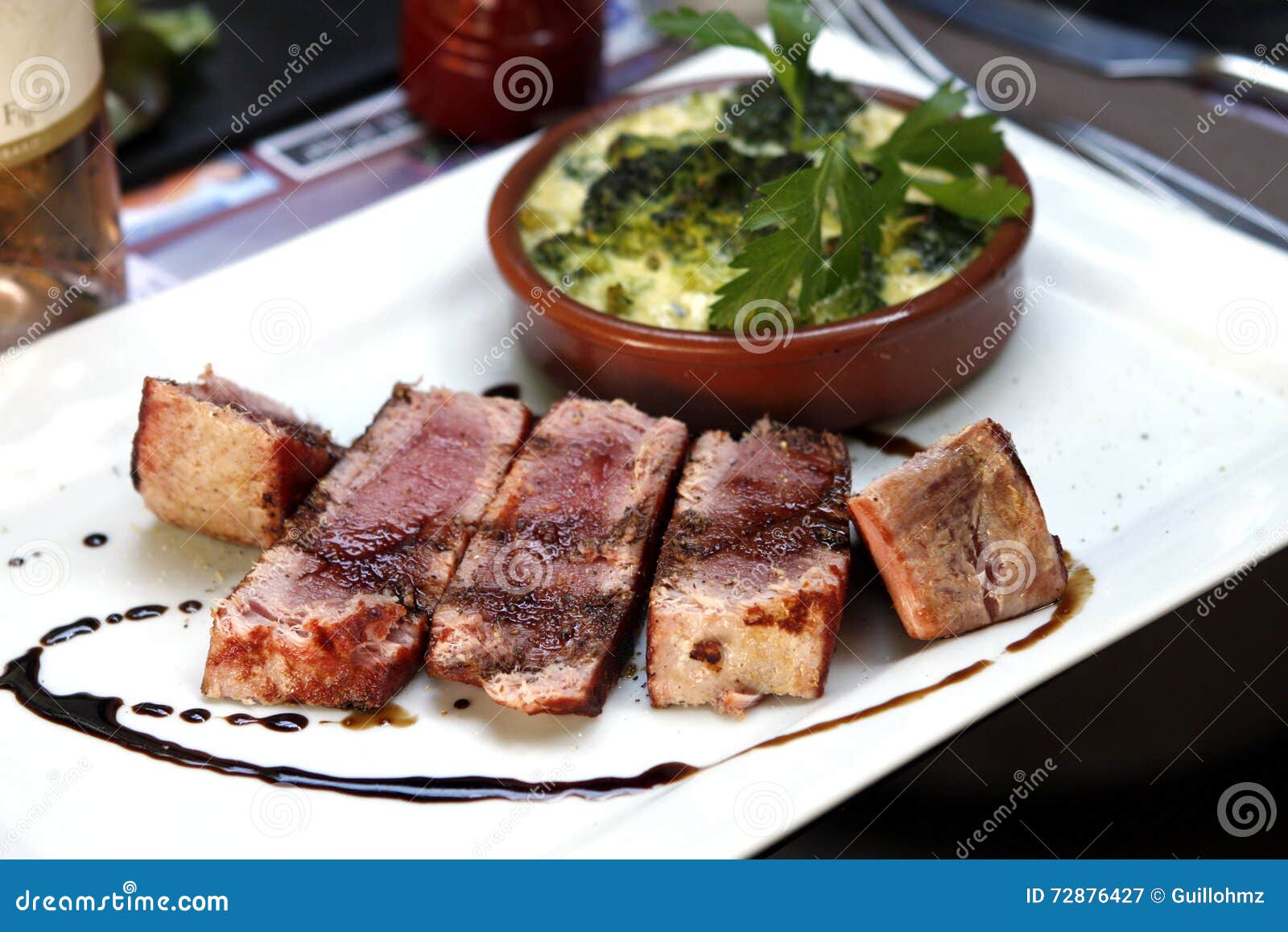 Semi cooked red tuna stock image. Image of meat, wine - 72876427