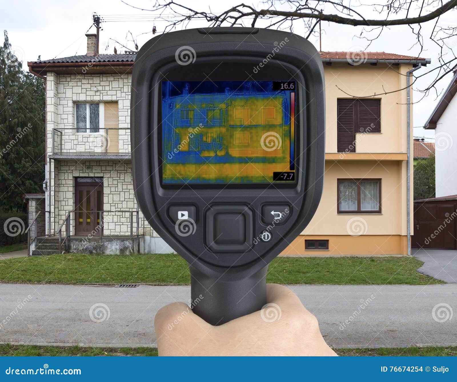 Semi Detached Houses Infrared Camera Stock Photo - Image of leak, heat ...
