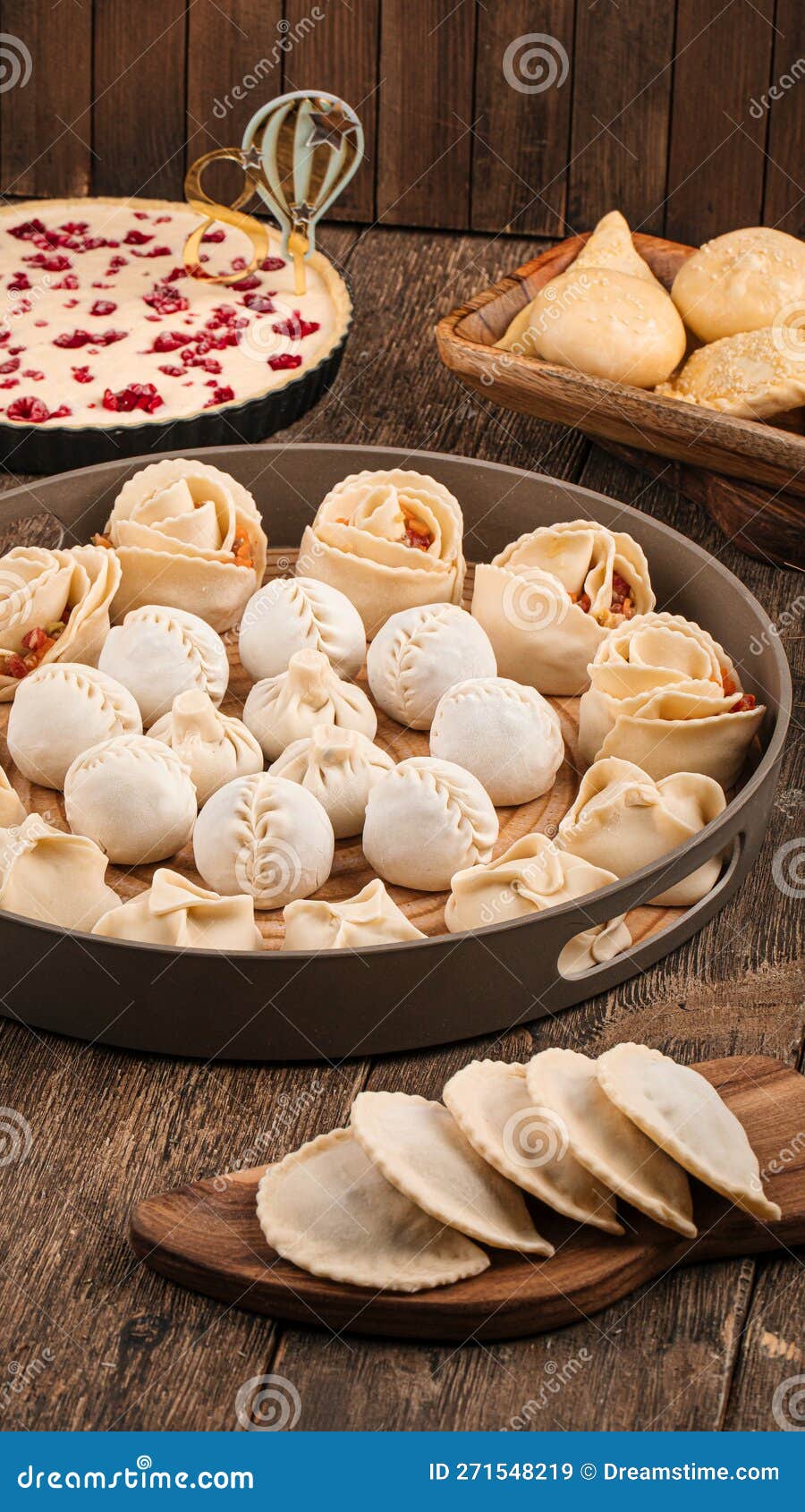 Semi Finished Manti Dumplings Set Stock Image - Image of flour, manti ...
