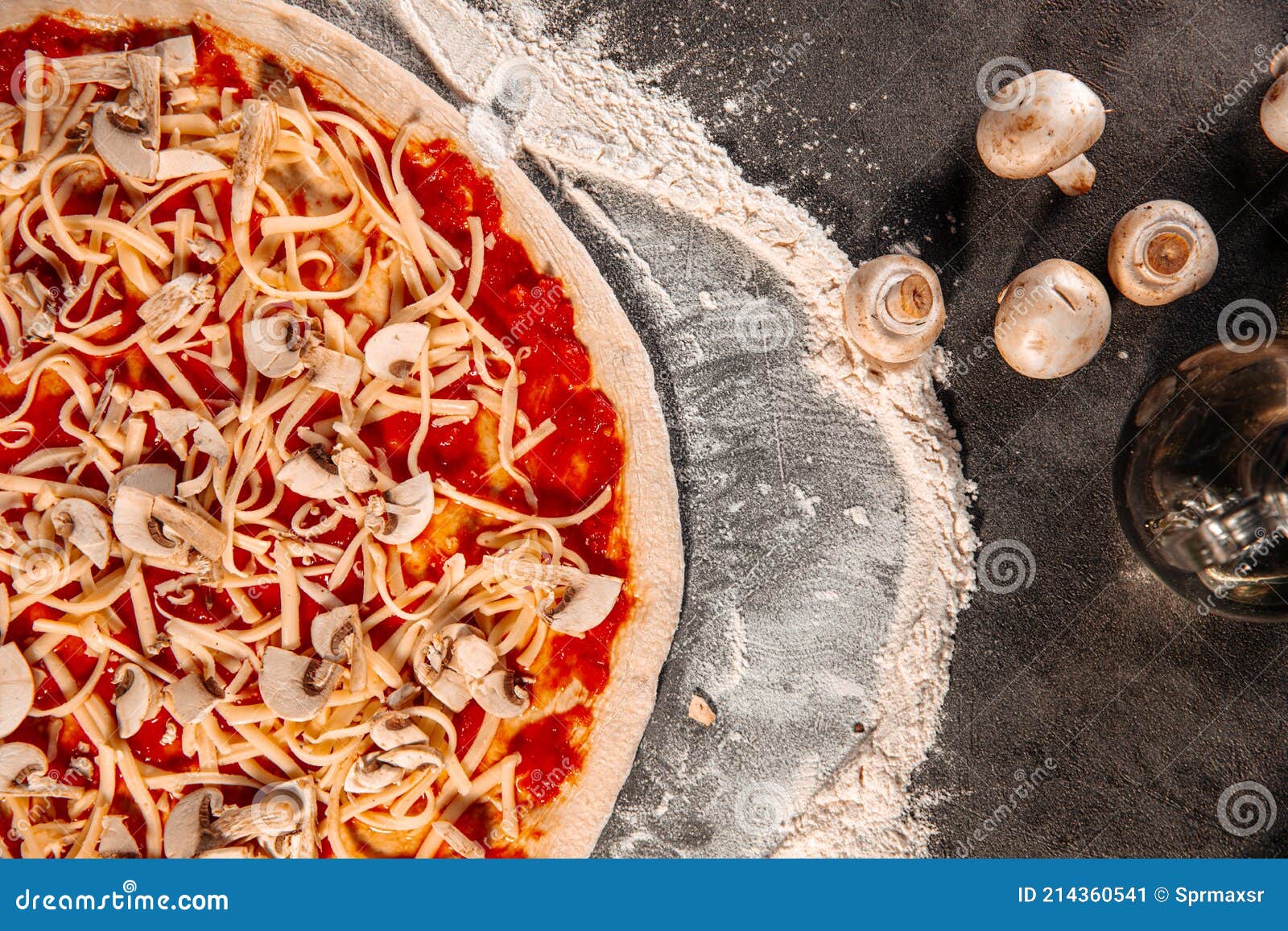 Semi Finished Pizza with Cheese and Tomato Sauce Stock Image - Image of ...