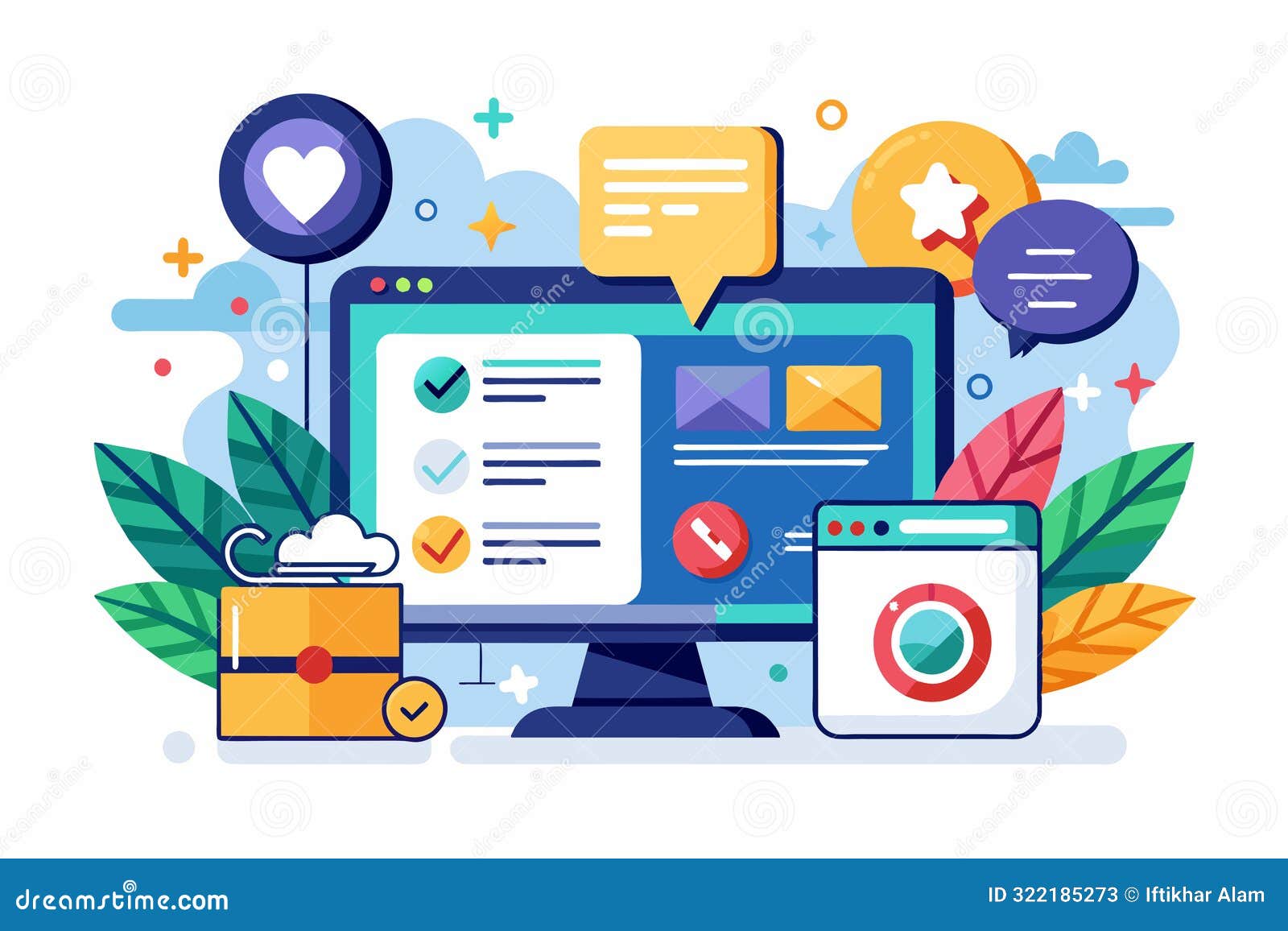A Semi-flat Illustration Depicting Feedback Options on a Computer ...