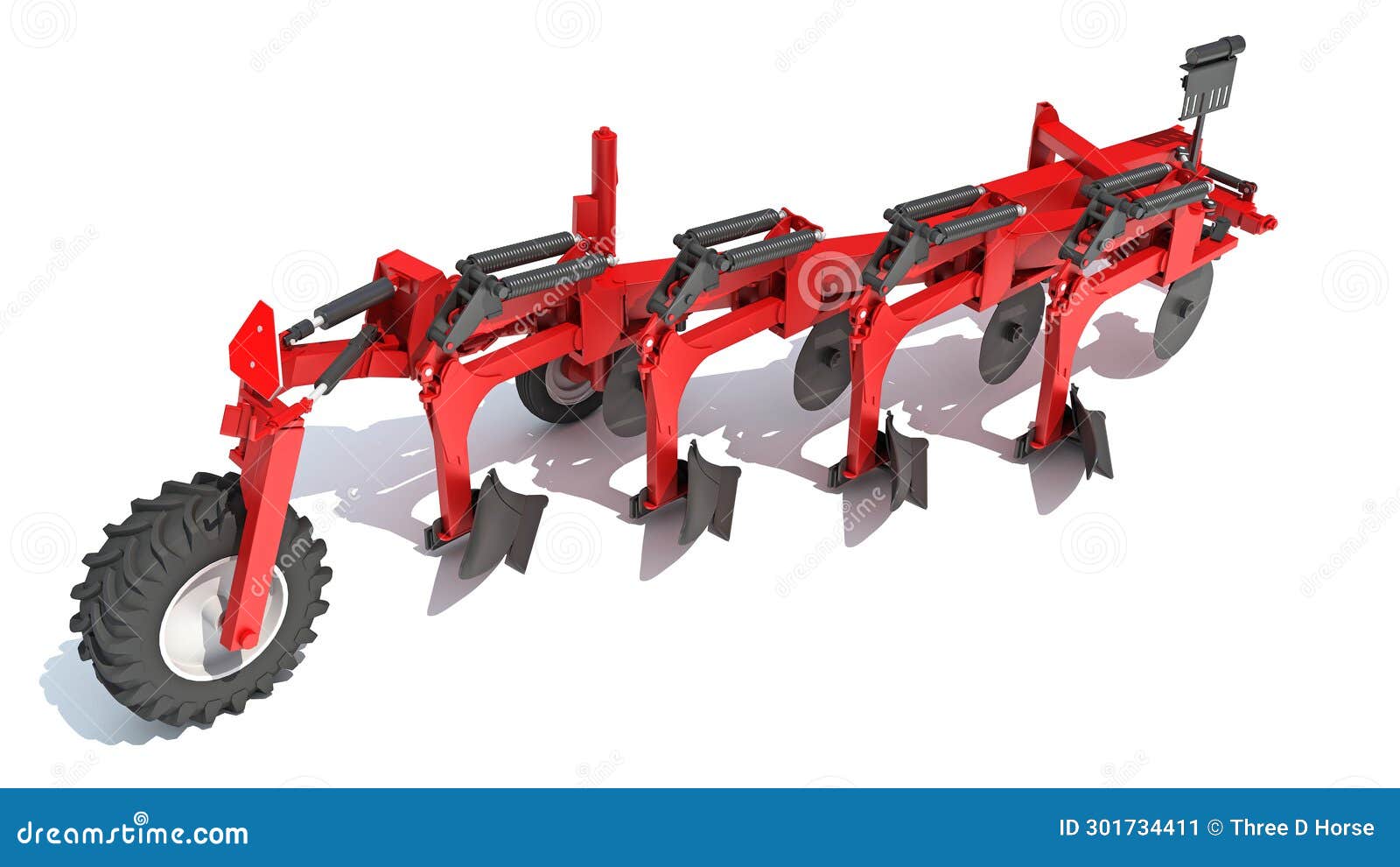Semi Mounted Farm Plough 3D Rendering on White Background Stock ...