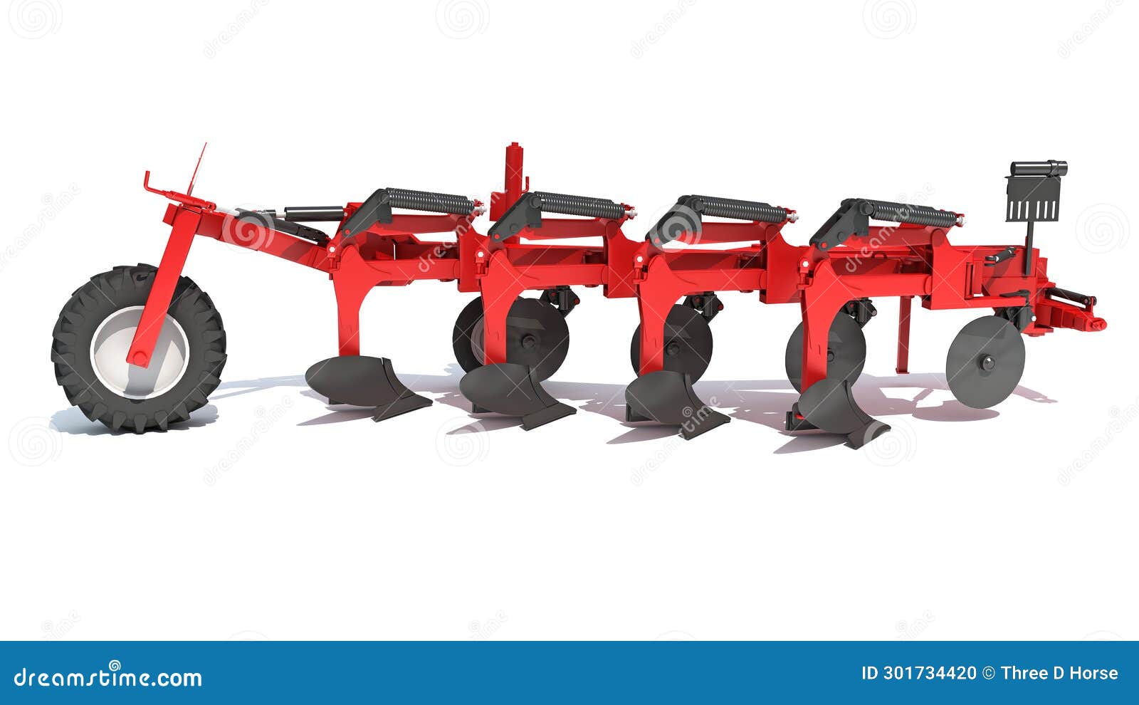Semi Mounted Farm Plough 3D Rendering on White Background Stock ...