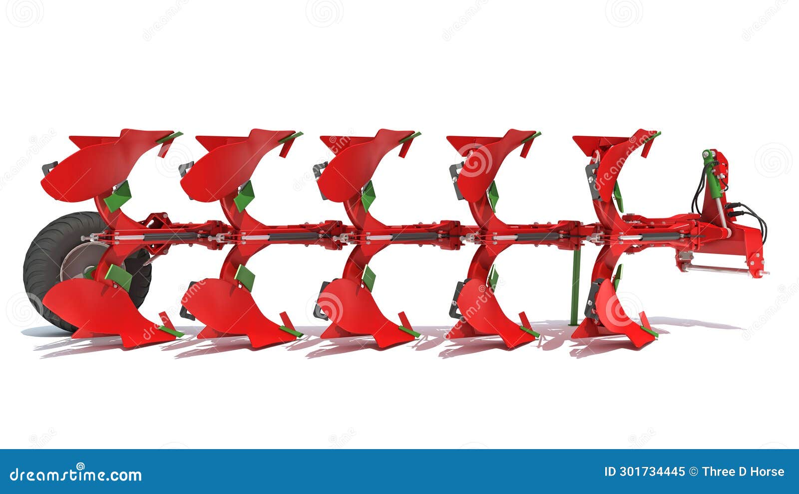 Semi Mounted Farm Plough 3D Rendering on White Background Stock ...