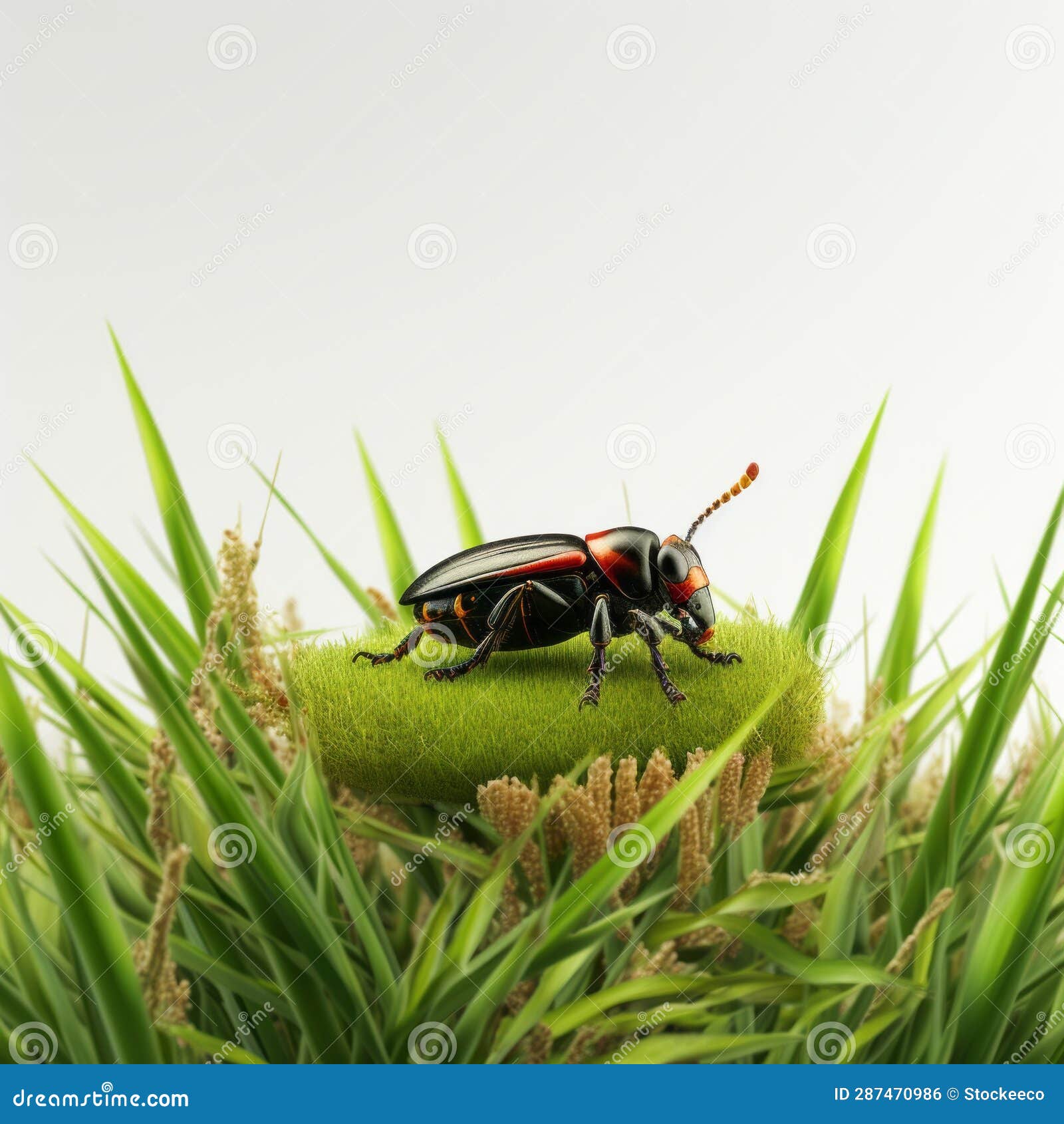 Semi-realistic Insect Scene with Black Beetle on Leaf Stock ...
